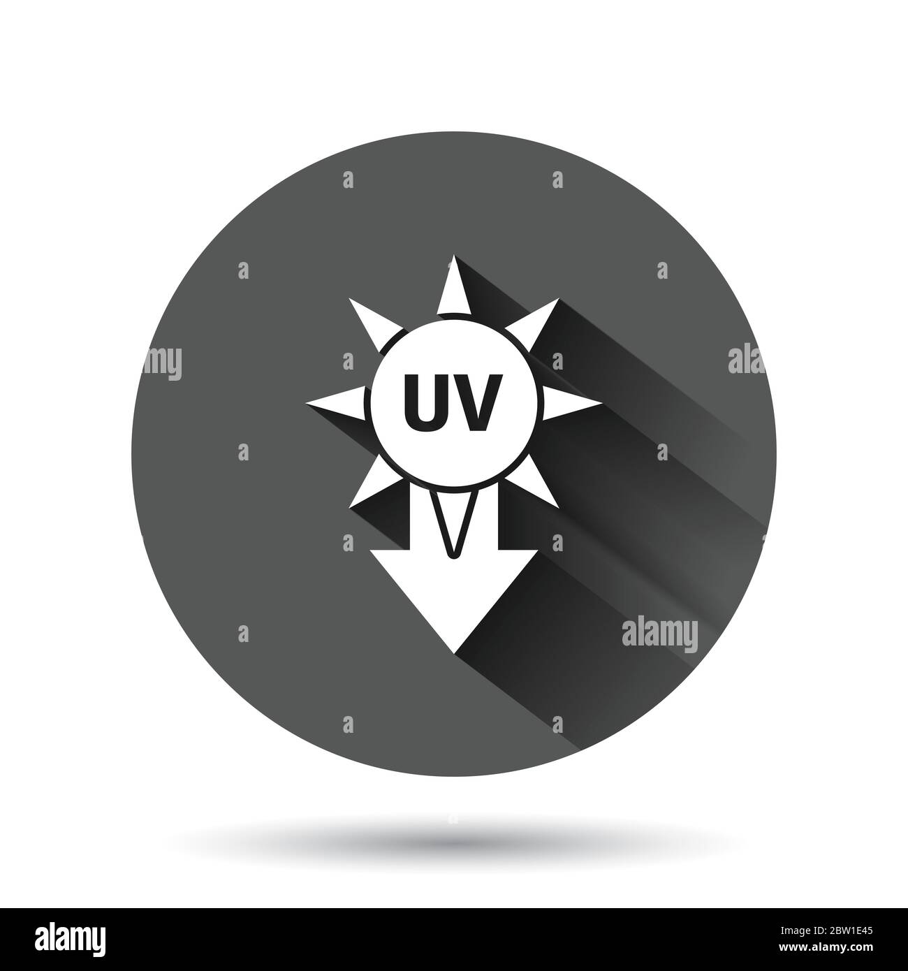 UV radiation icon in flat style. Ultraviolet vector illustration on black round background with ...