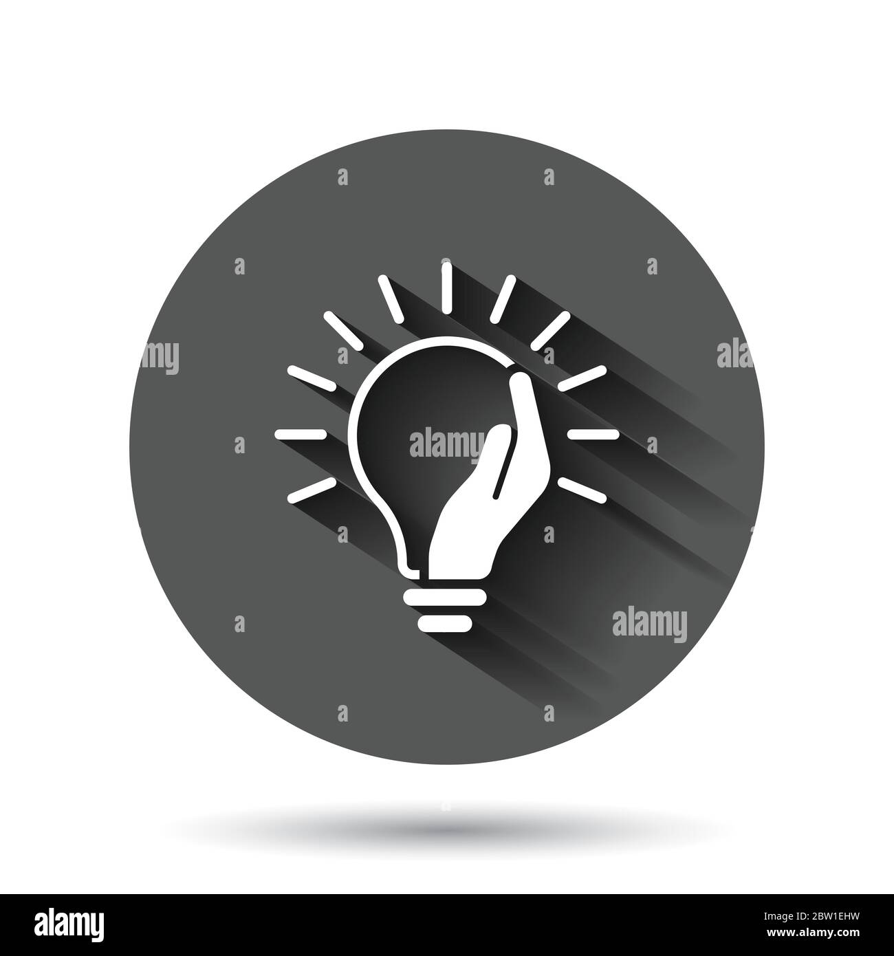 Lightbulb in hand icon in flat style. Bulb vector illustration on black ...