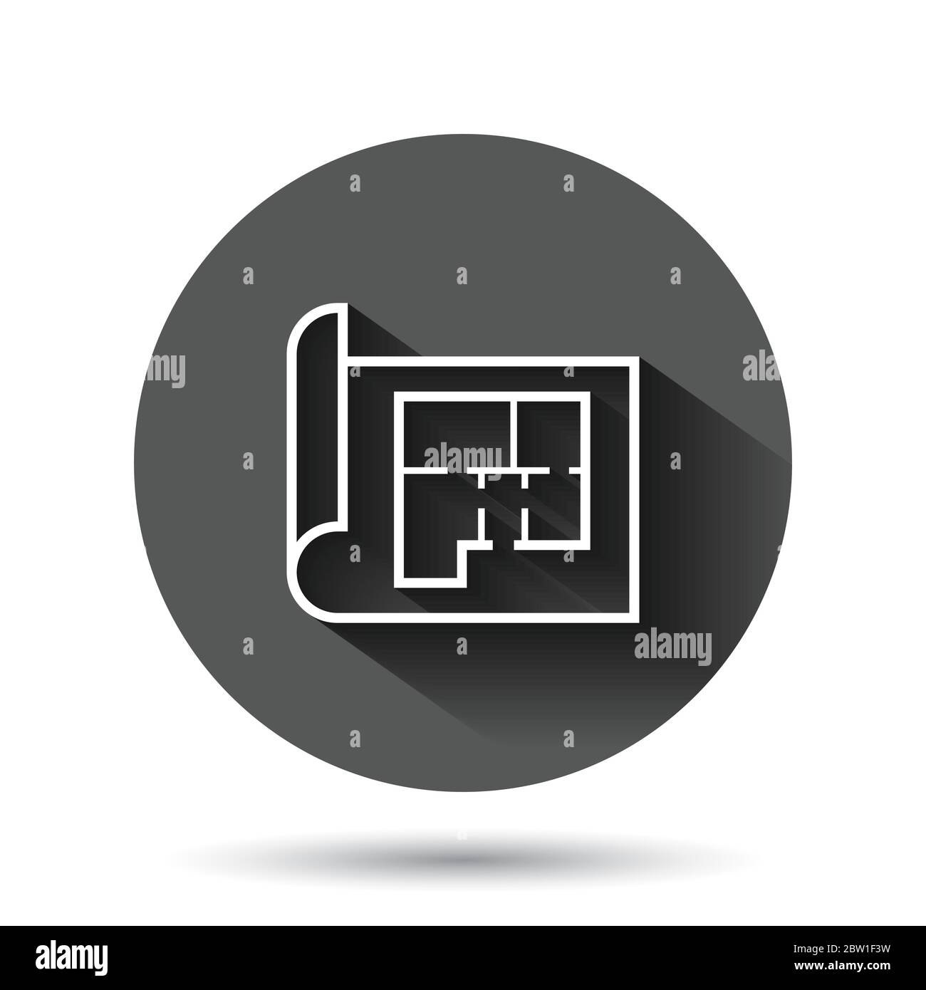 Room plan icon in flat style. Blueprint vector illustration on black ...