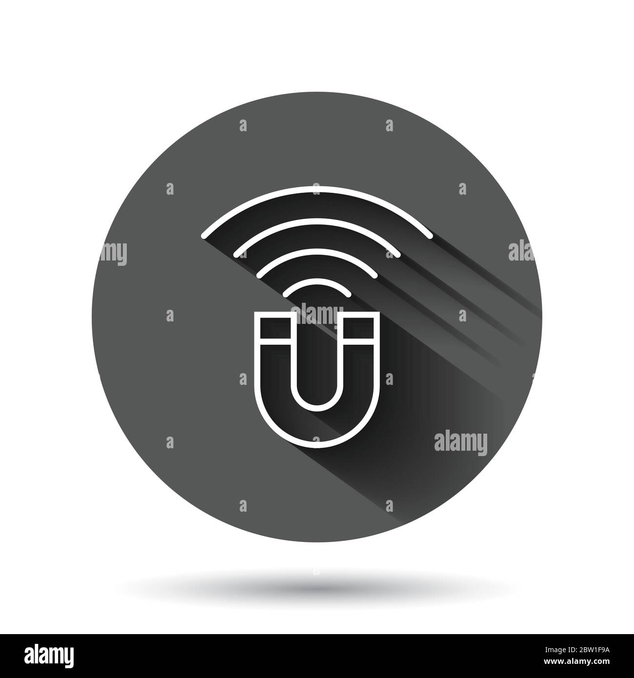 Magnet icon in flat style. Attract vector illustration on black round ...