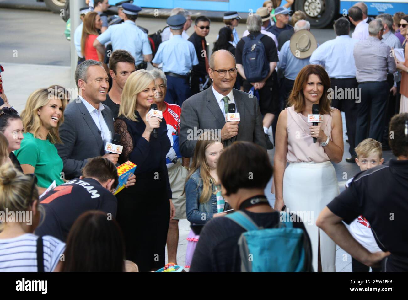 Sunrise team film outside studios in Martin Place. Pictured, L-R ...