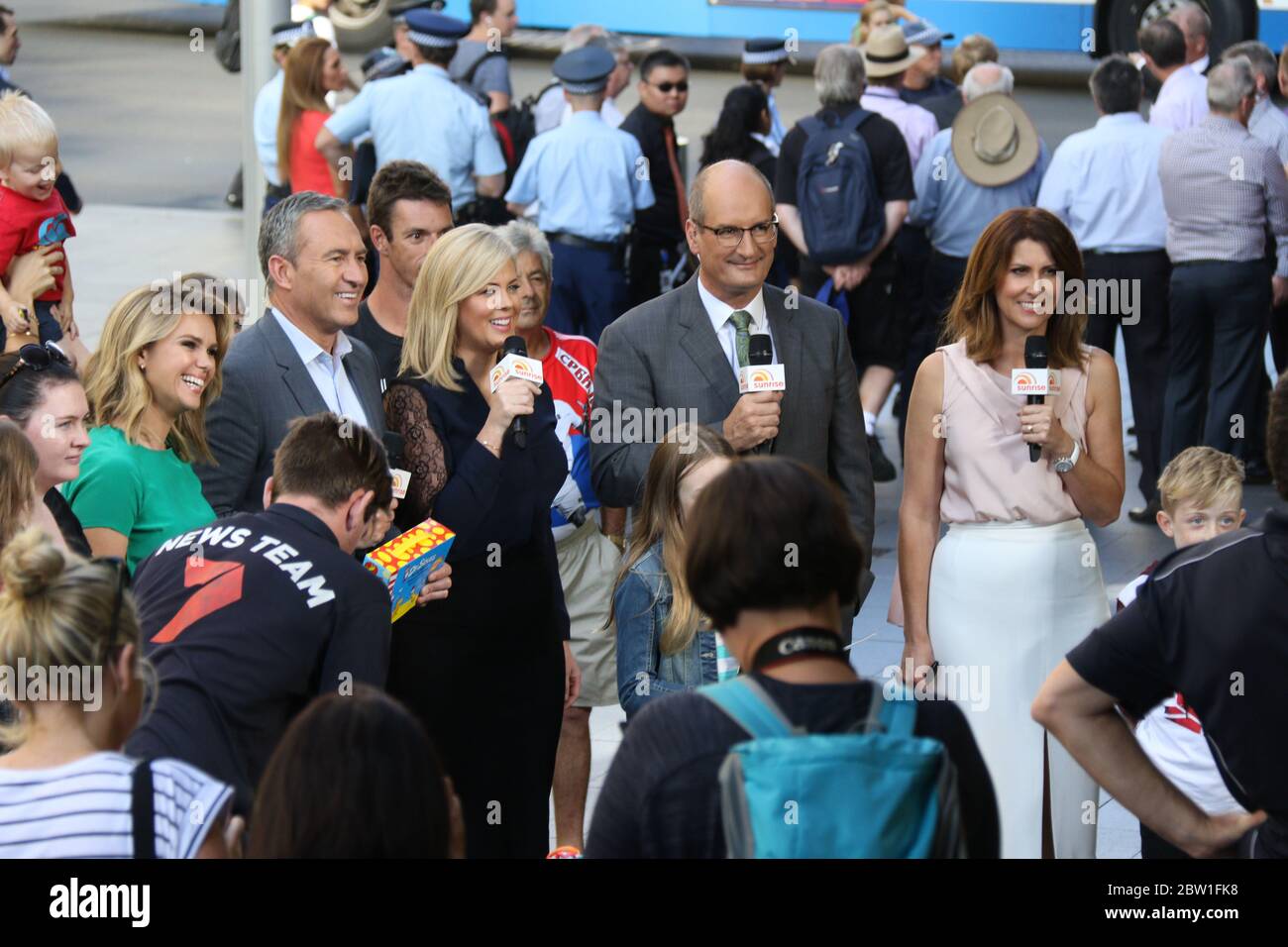 Sunrise team film outside studios in Martin Place. Pictured, L-R ...