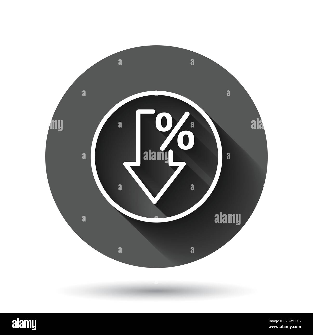 Decline arrow icon in flat style. Decrease vector illustration on black round background with ...