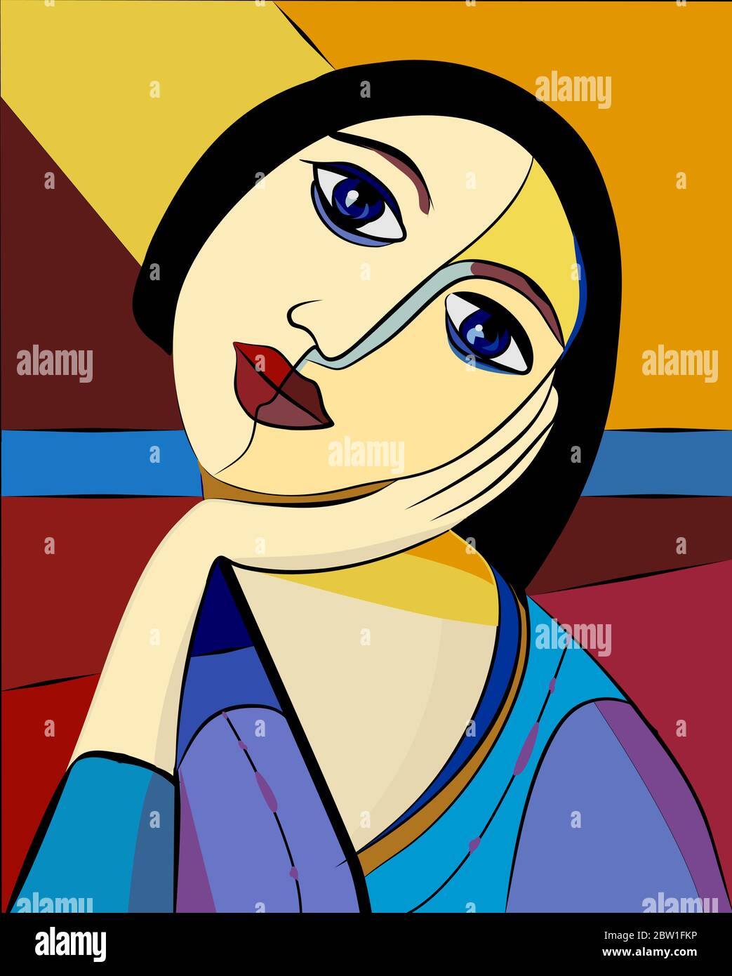 Colorful abstract background, cubism art style, black haired girl Stock ...