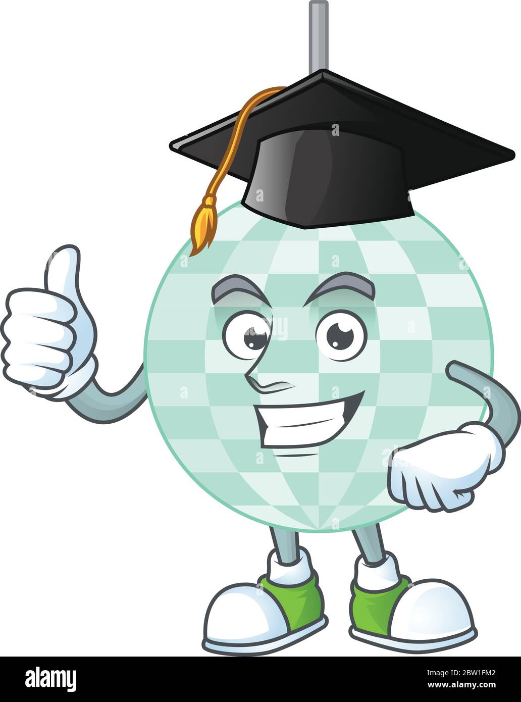 Happy face Mascot design concept of disco ball wearing a Graduation hat ...