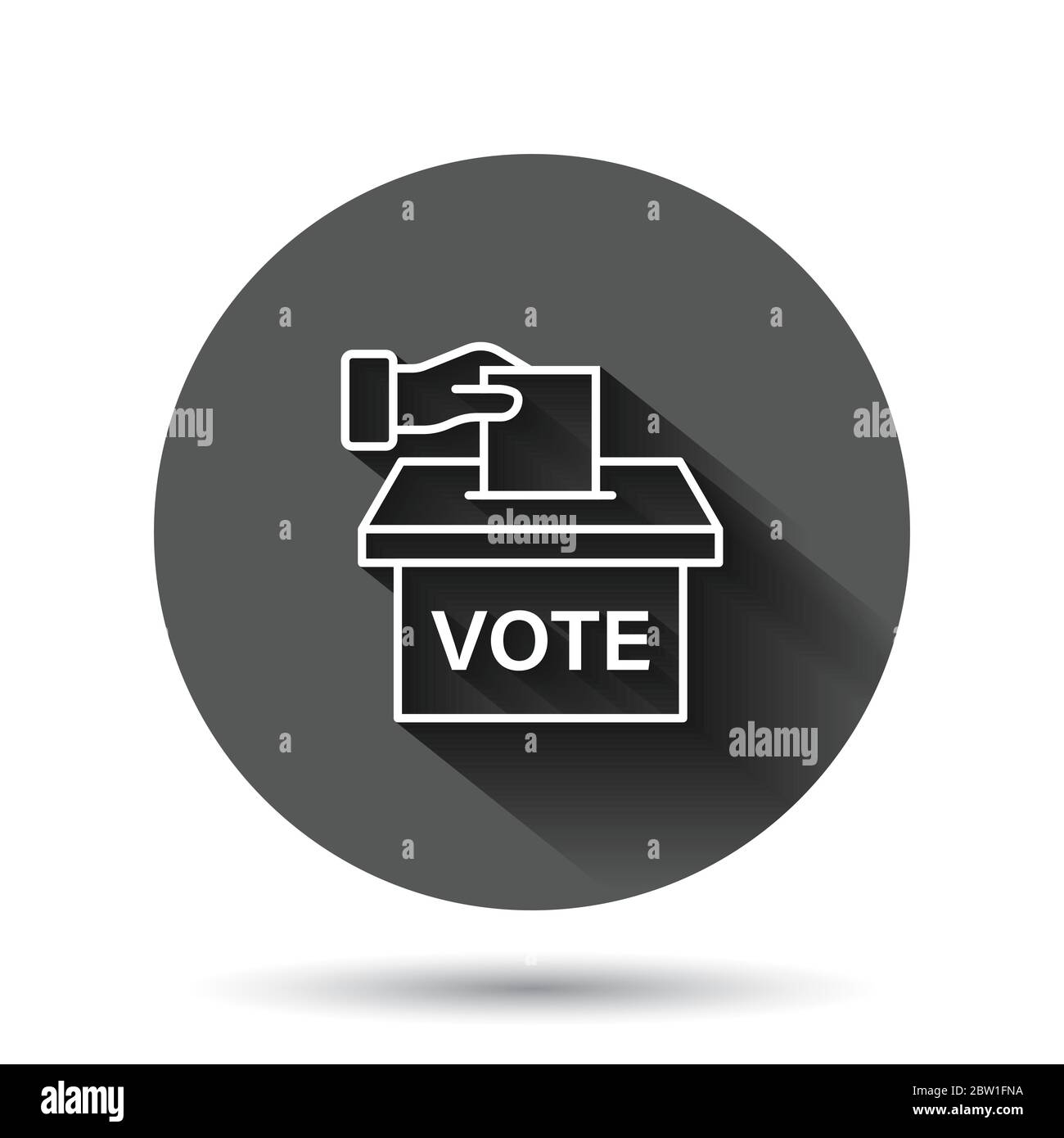 Vote icon in flat style. Ballot box vector illustration on black round ...