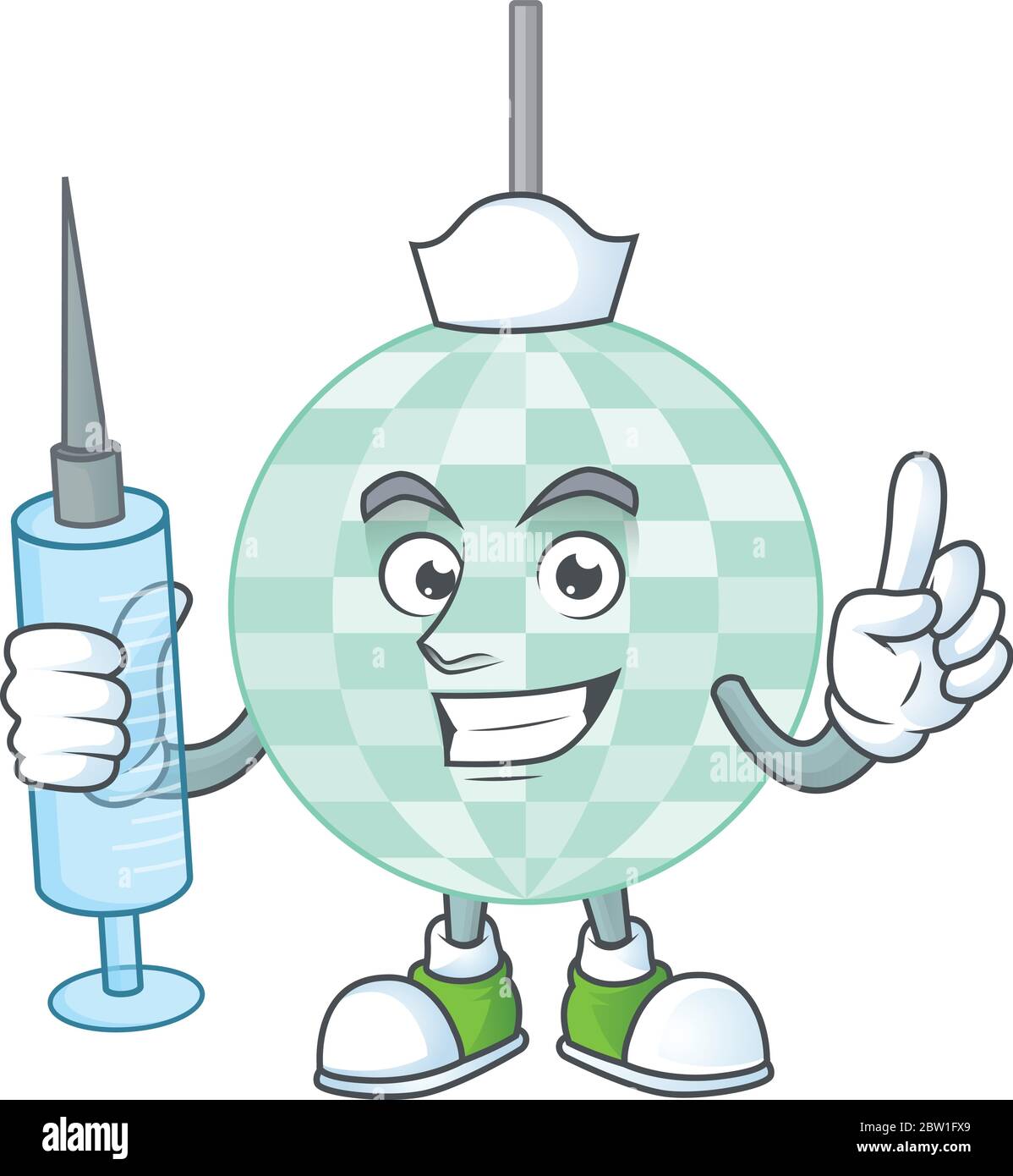 A humble Nurse disco ball Cartoon character holding syringe Stock ...
