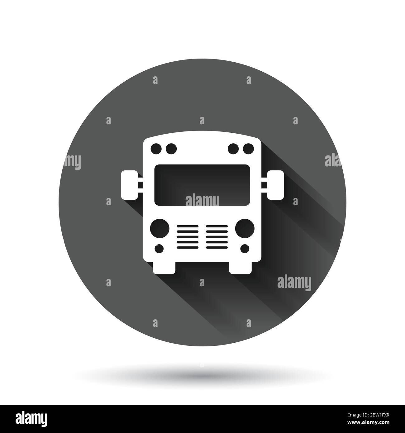 Bus icon in flat style. Coach car vector illustration on black round ...