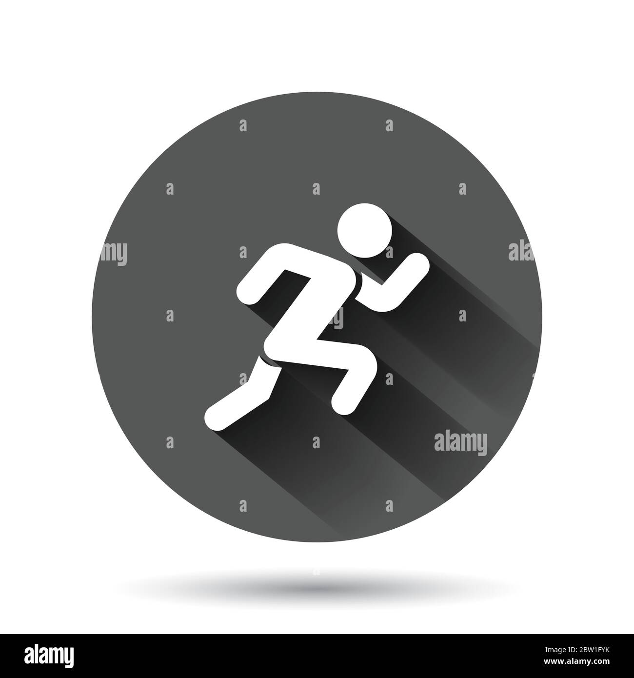 Run people icon in flat style. Jump vector illustration on black round ...