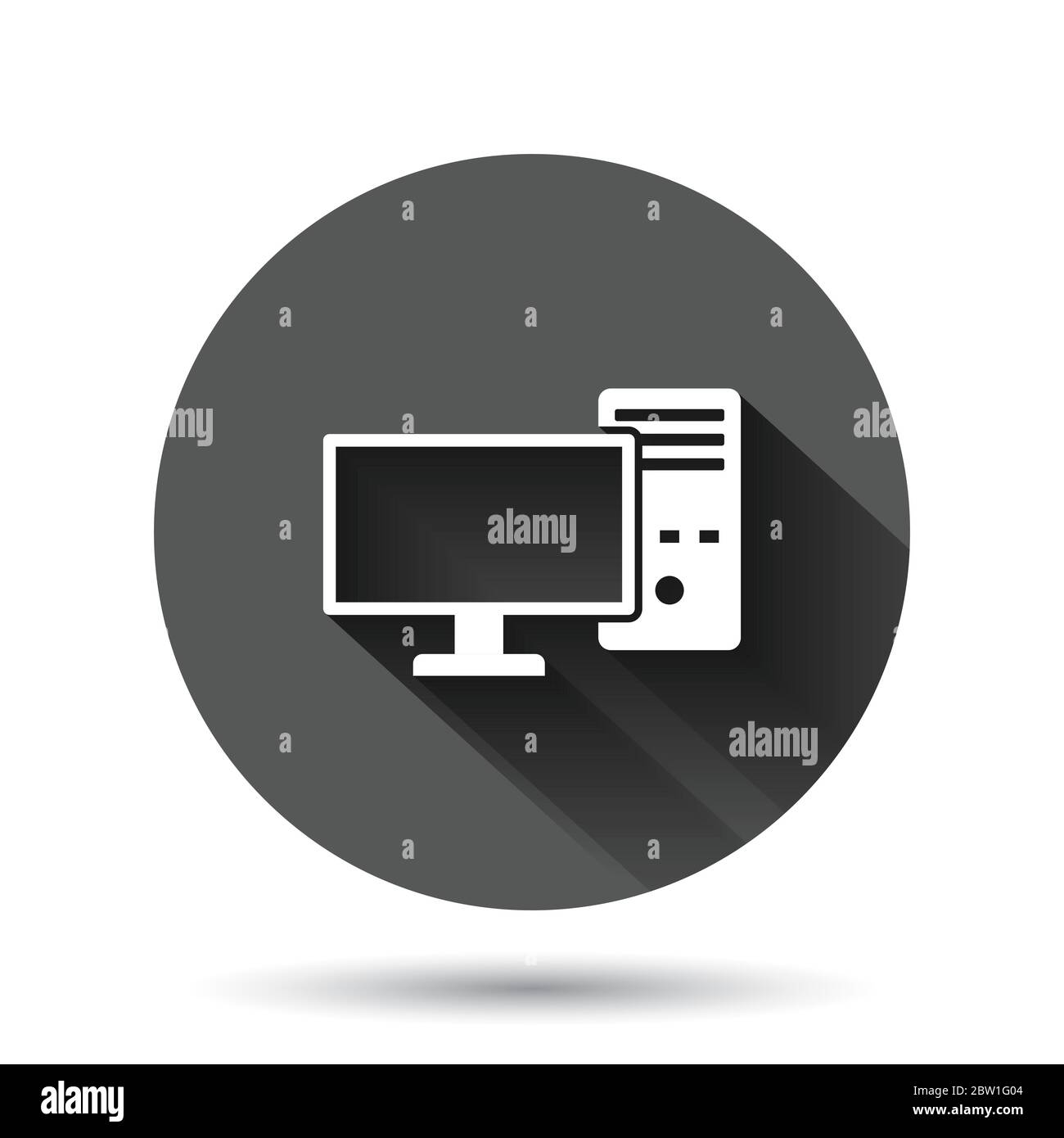 Pc computer icon in flat style. Desktop vector illustration on black ...