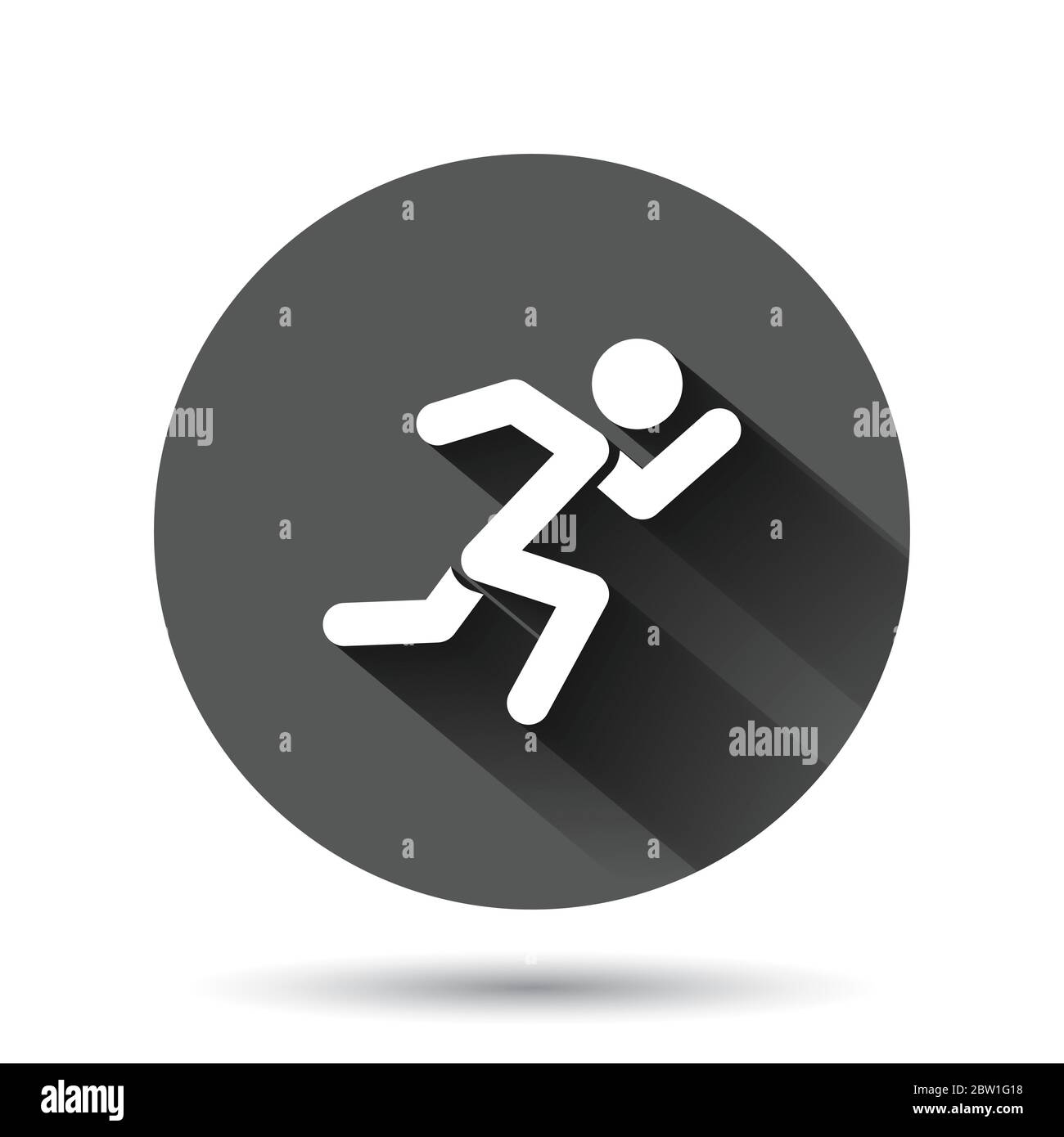 Run people icon in flat style. Jump vector illustration on black round ...