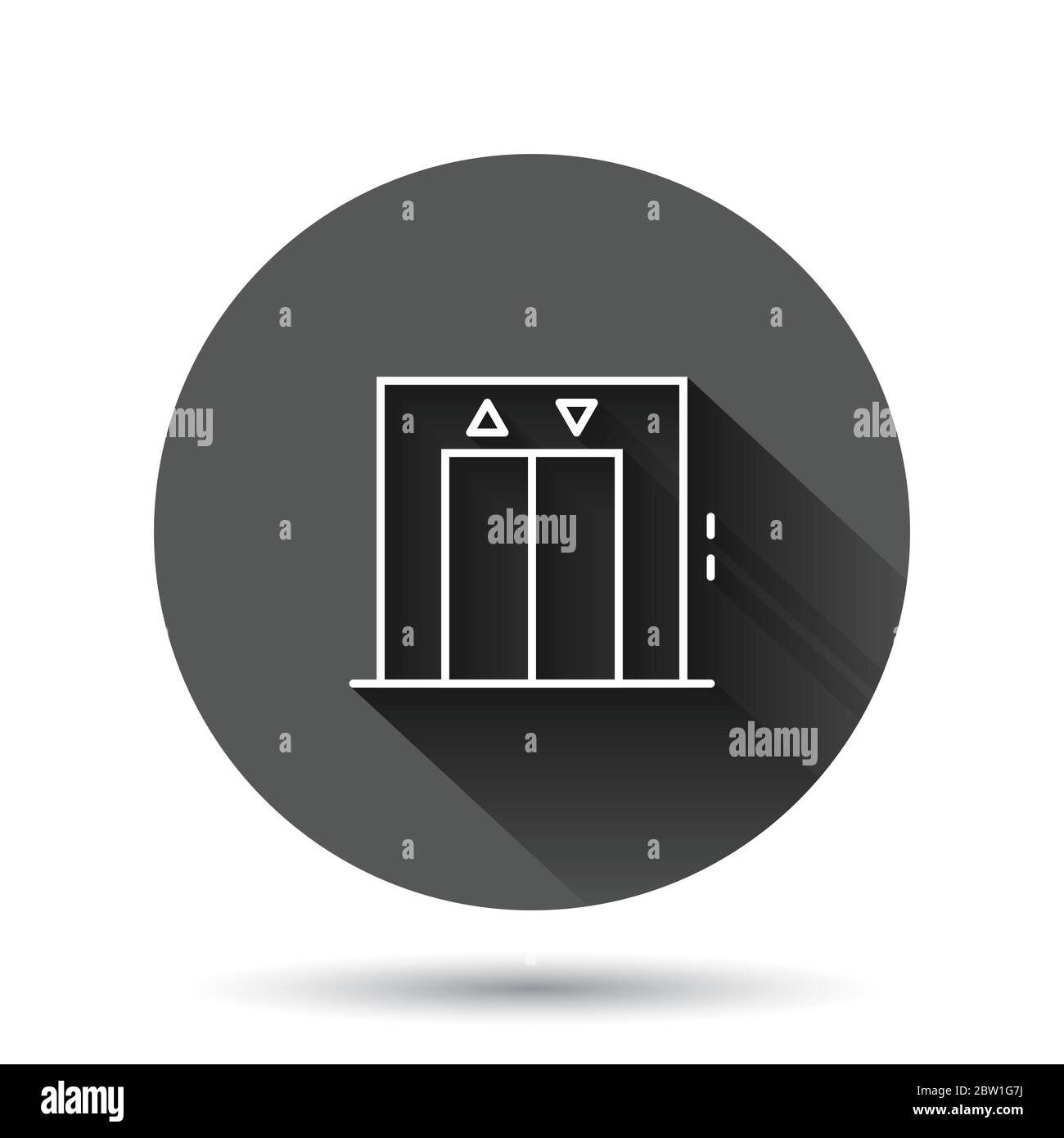 Elevator icon in flat style. Lift vector illustration on black round ...