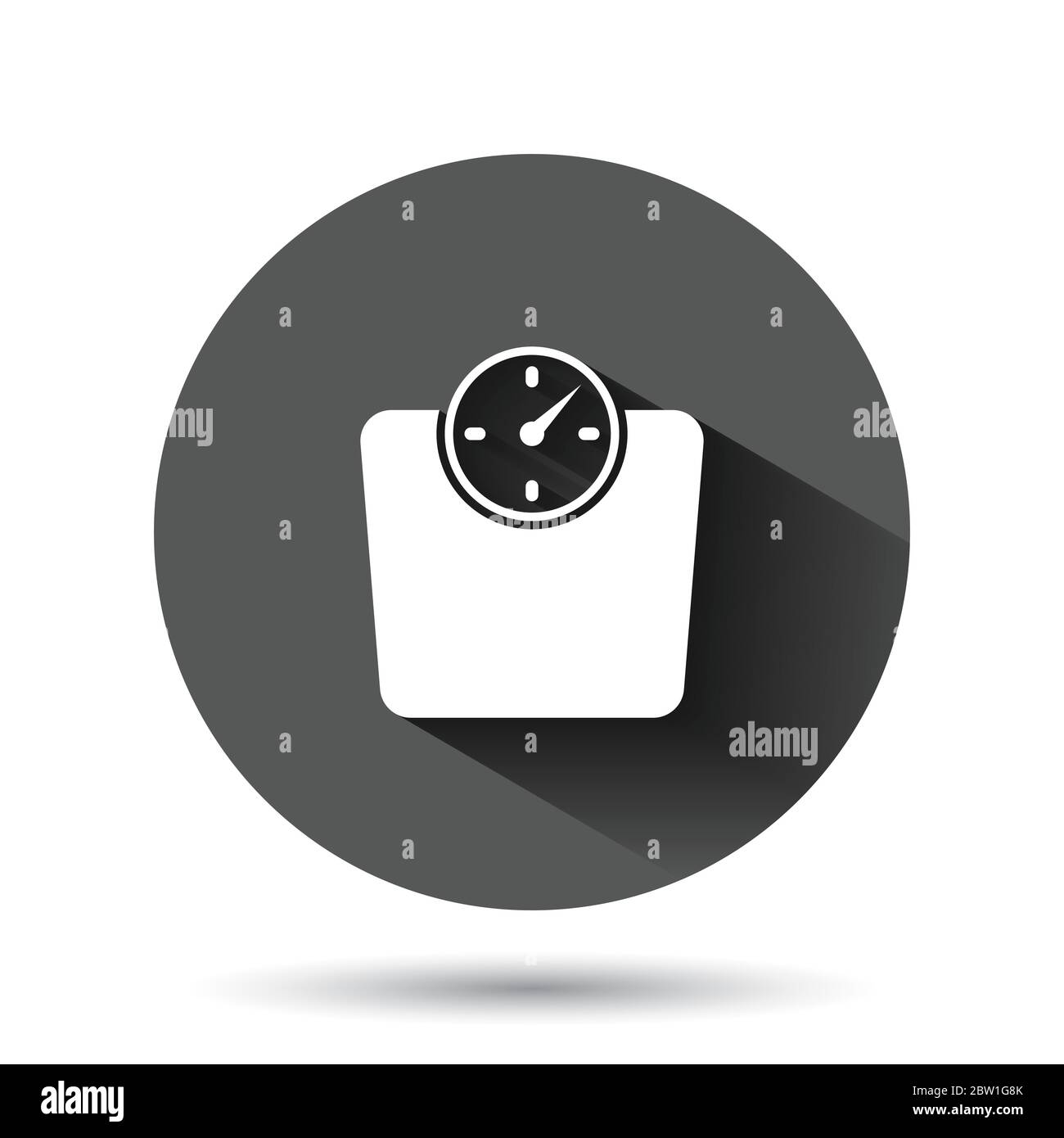 Scale icon in flat style. Balance vector illustration on black round ...