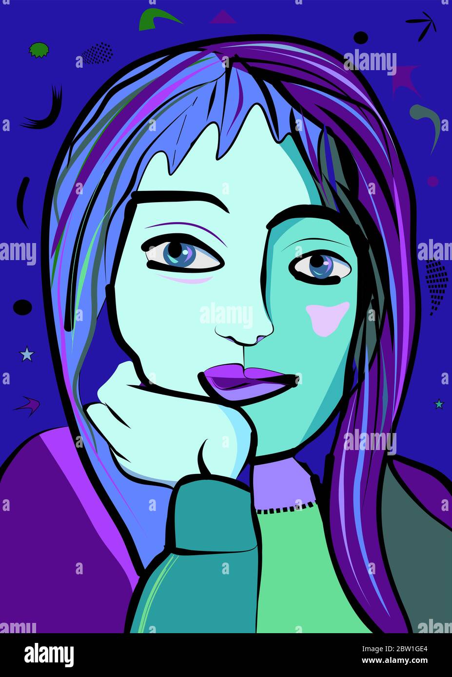 Colorful abstract background, girl portrait on blue Stock Vector Image ...