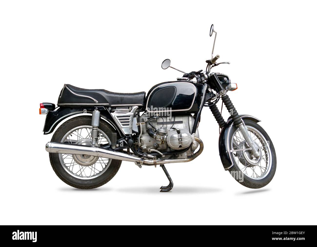 Classic black German motorcycle side view isolated on white Stock Photo ...