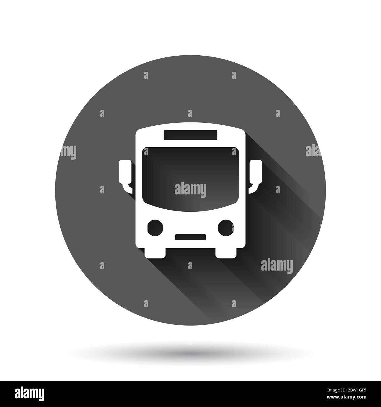 Bus icon in flat style. Coach car vector illustration on black round ...