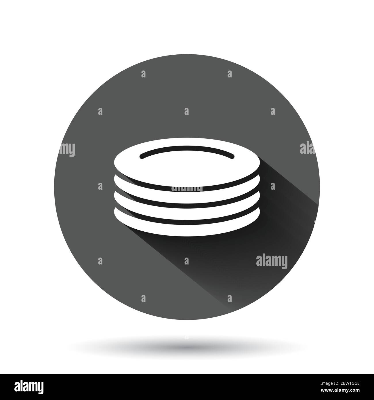 Plate icon in flat style. Dish vector illustration on black round ...