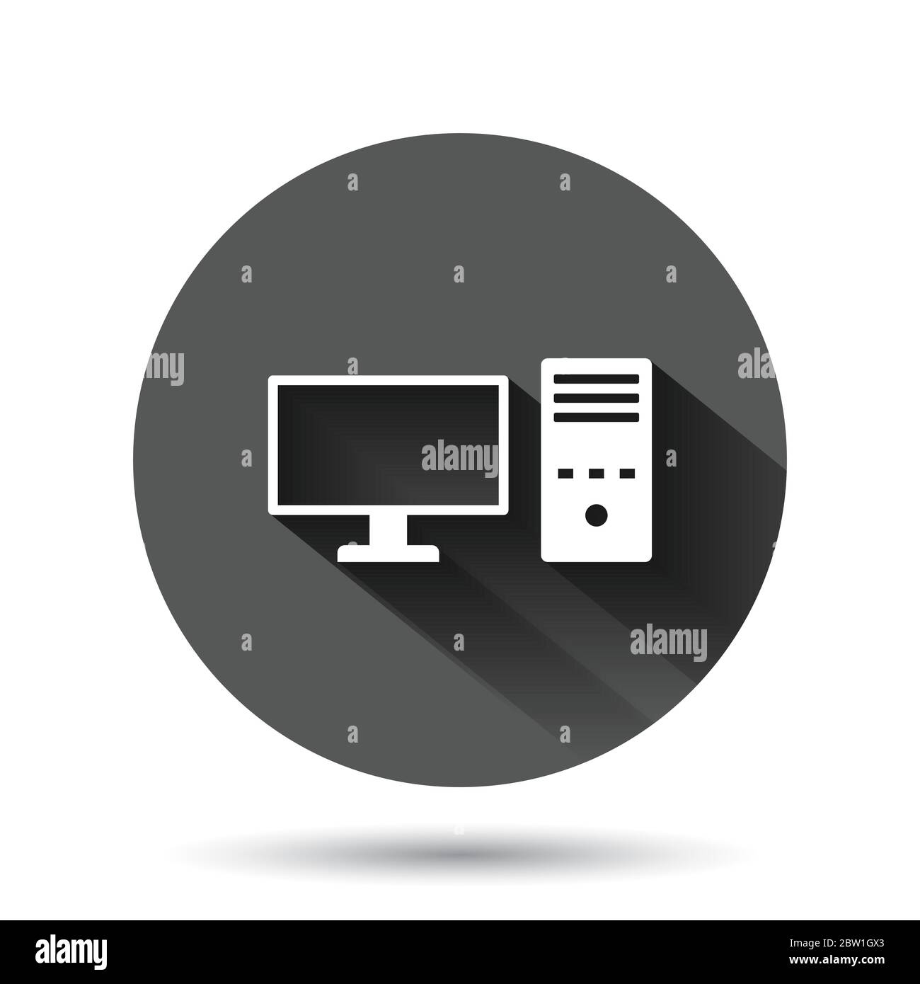 Pc computer icon in flat style. Desktop vector illustration on black ...