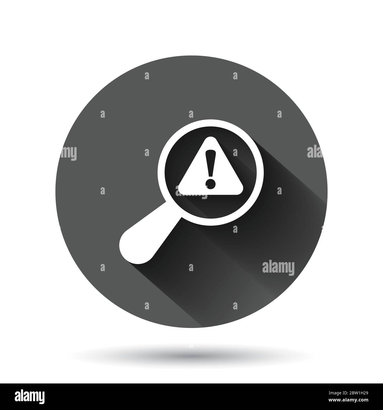 Risk analysis icon in flat style. Exclamation magnifier vector ...
