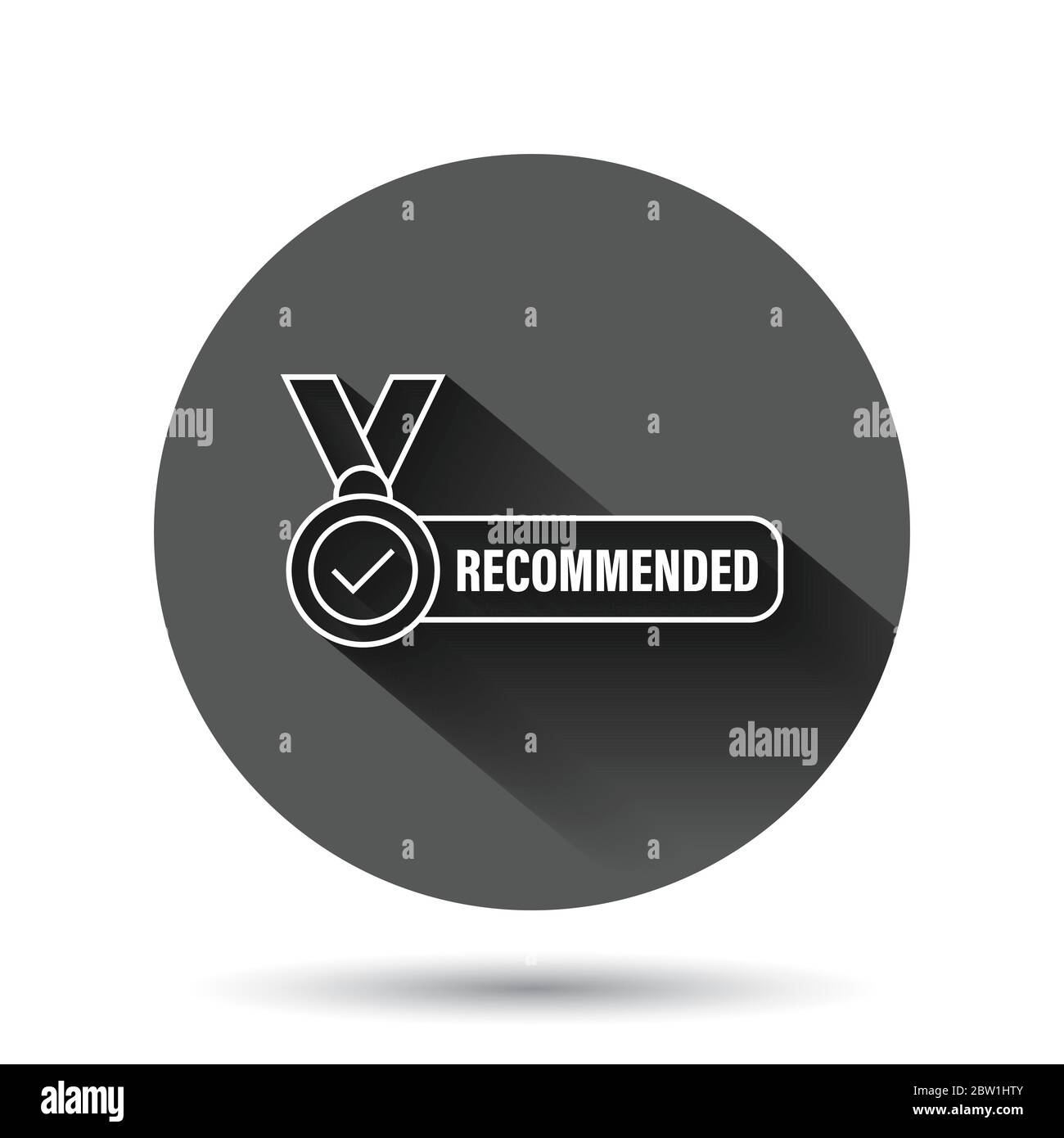 Recommend icon in flat style. Check mark medal vector illustration on ...