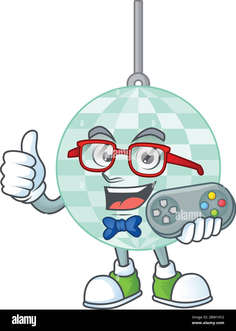 Cartoon mascot design of disco ball play a game with controller Stock ...