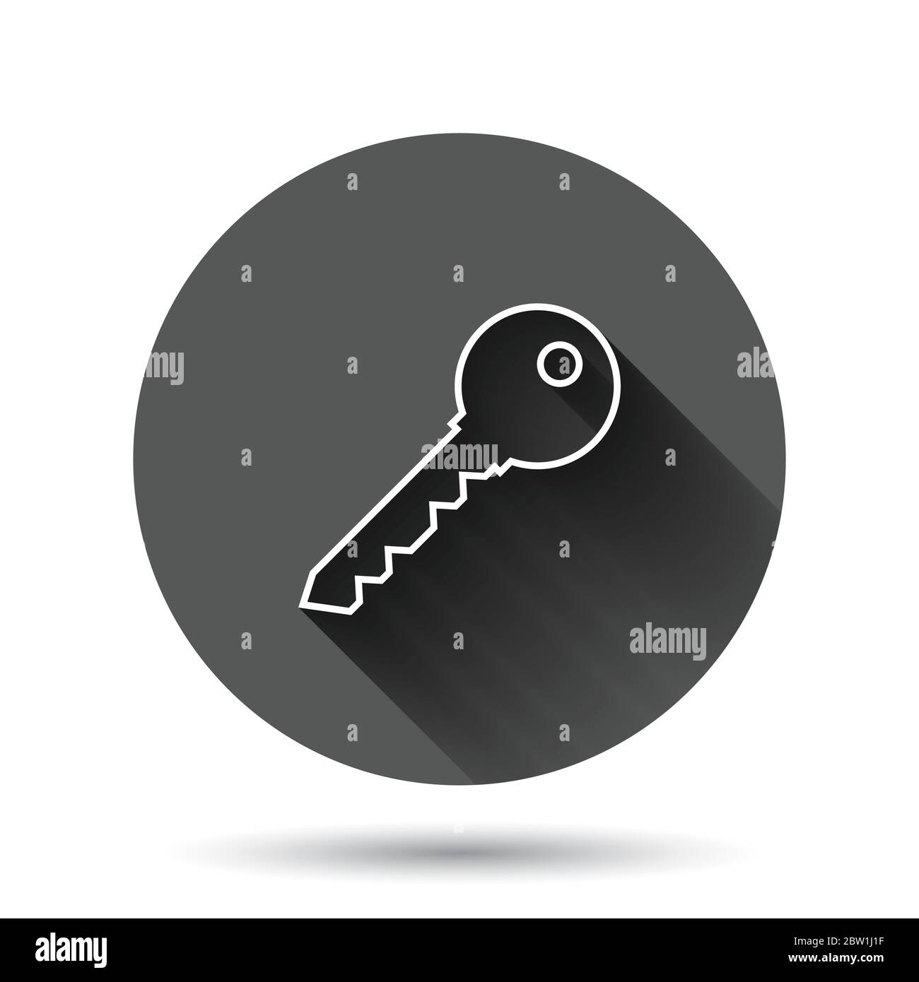 Key icon in flat style. Password vector illustration on black round ...