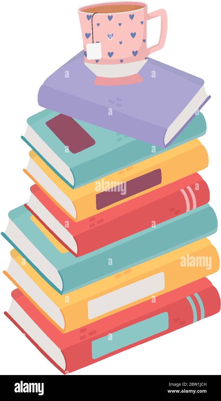 sweet home stack of books and tea cup decoration vector illustration ...