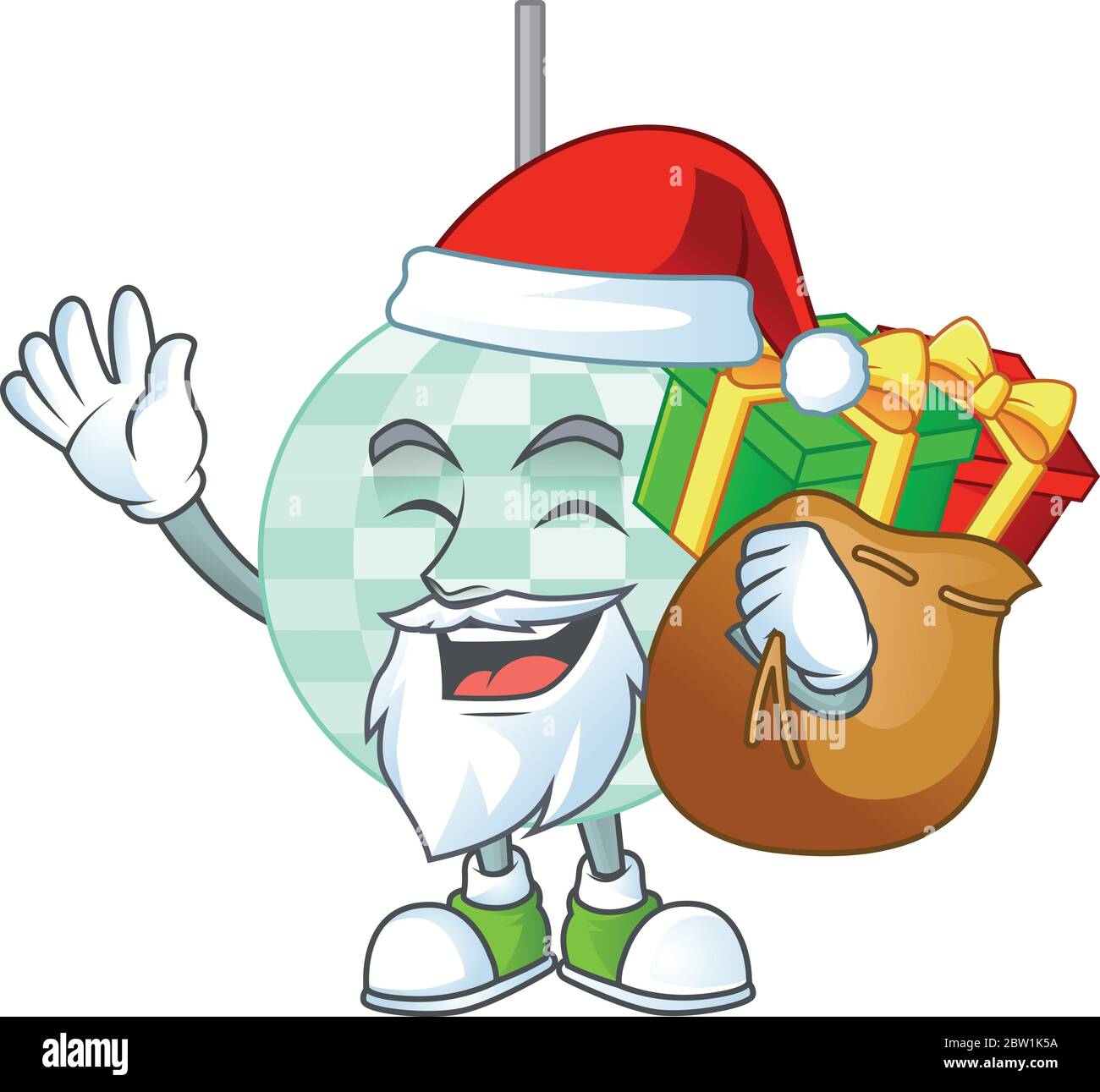 Santa disco ball Cartoon drawing design with sacks of gifts Stock ...