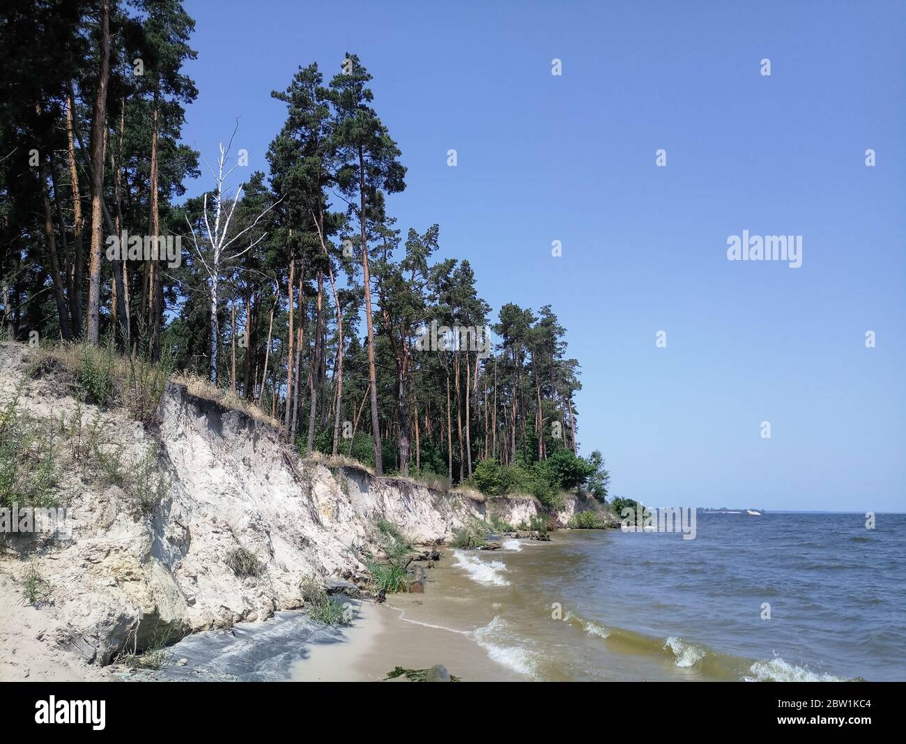 a river bank with cliff and trees Stock Photo - Alamy