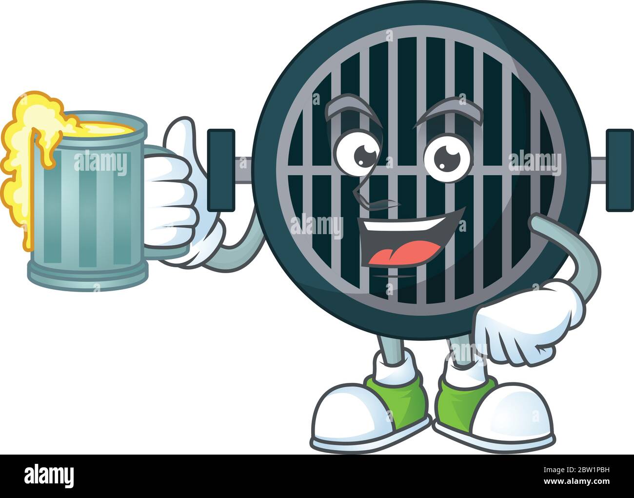 A cheerful grill cartoon mascot style toast with a glass of beer ...