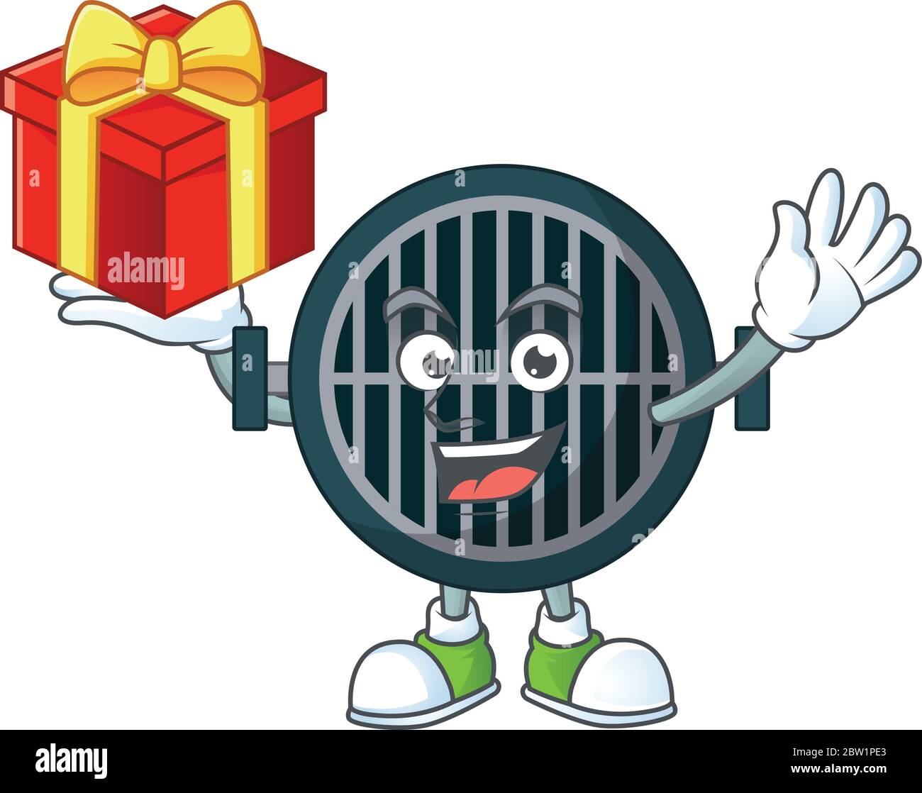 Grill cartoon mascot concept design with a red box of gift. Vector ...