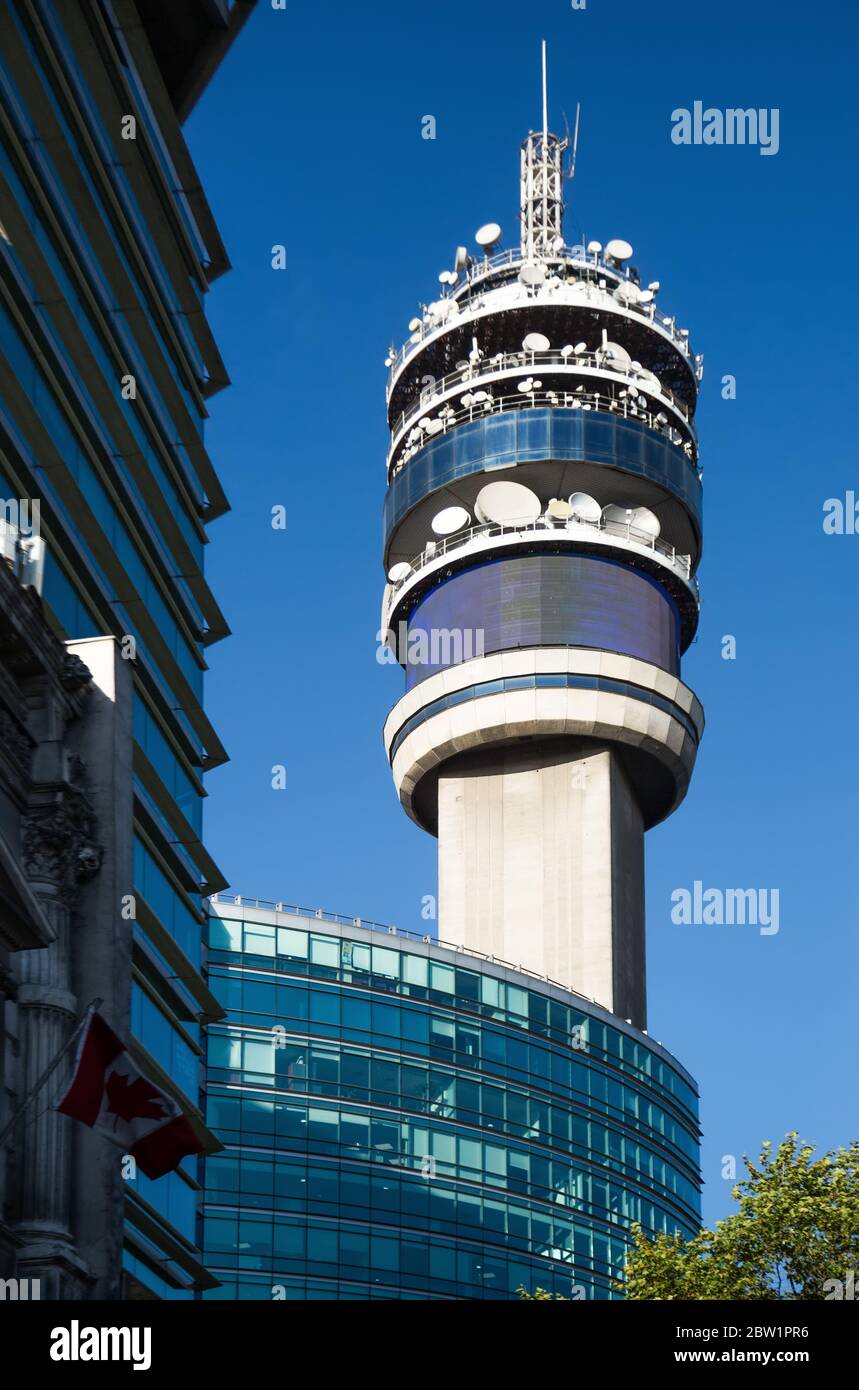 City TV tower in center of Santiago, tallest building in city. Santiago ...