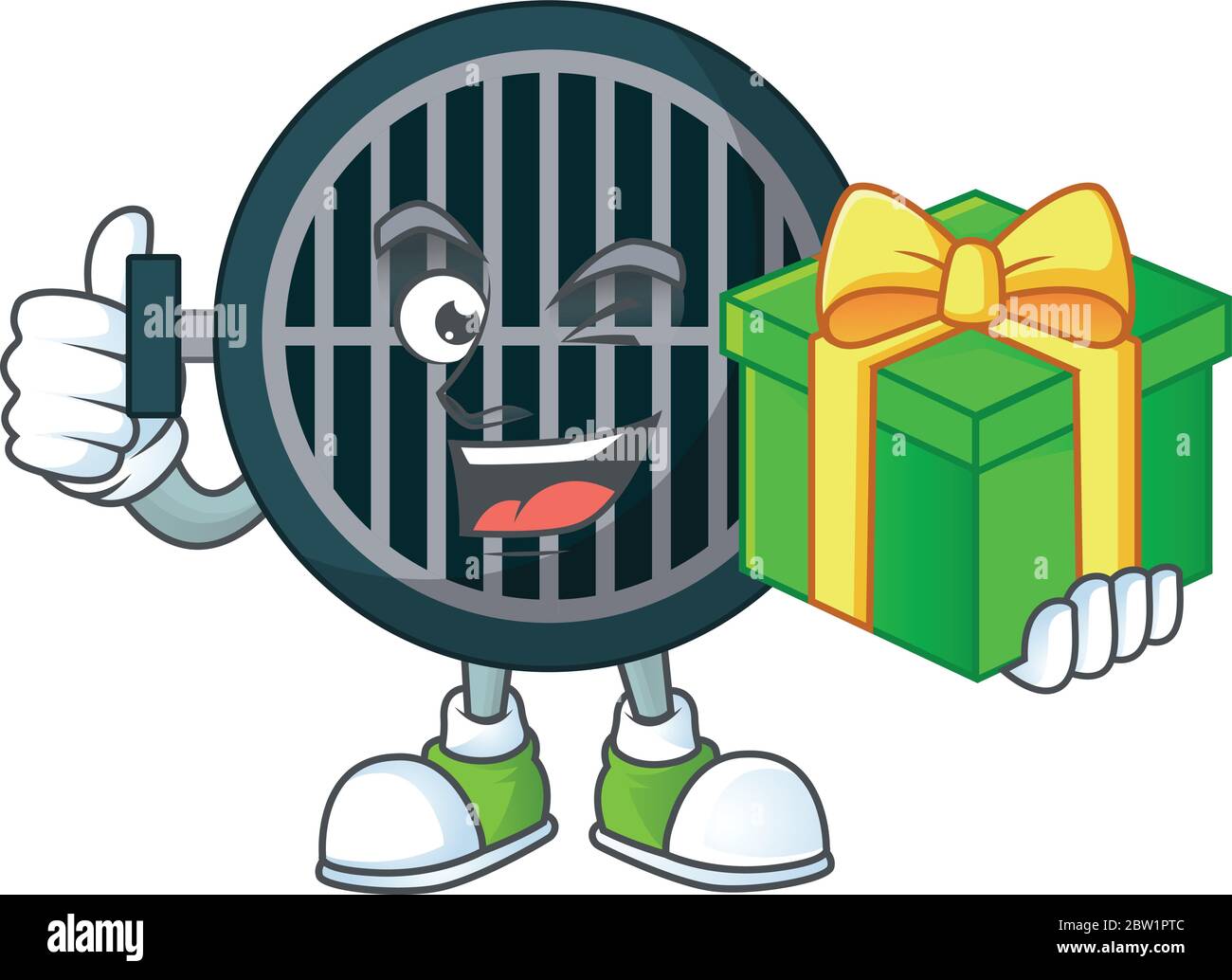 Happy smiley grill cartoon mascot design with a gift box. Vector ...