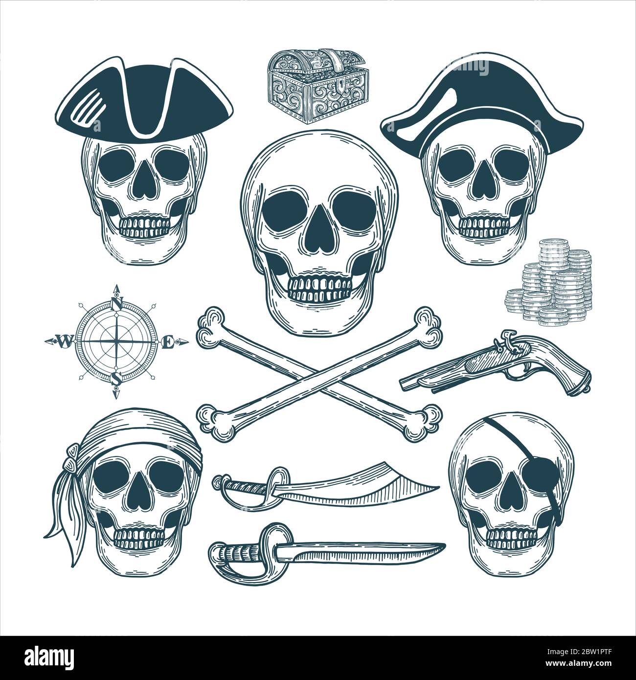 Skull. Pirate Skull. Skull and pirate attributes vector illustrations ... Skull. Pirate Skull. Skull and pirate attributes vector illustrations ...