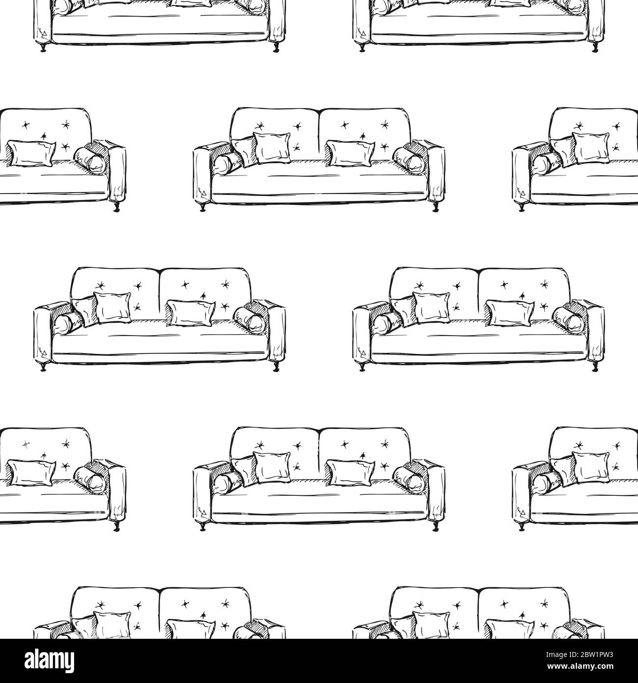 Seamless pattern. Sofa, ottoman on a white background. Vector ...