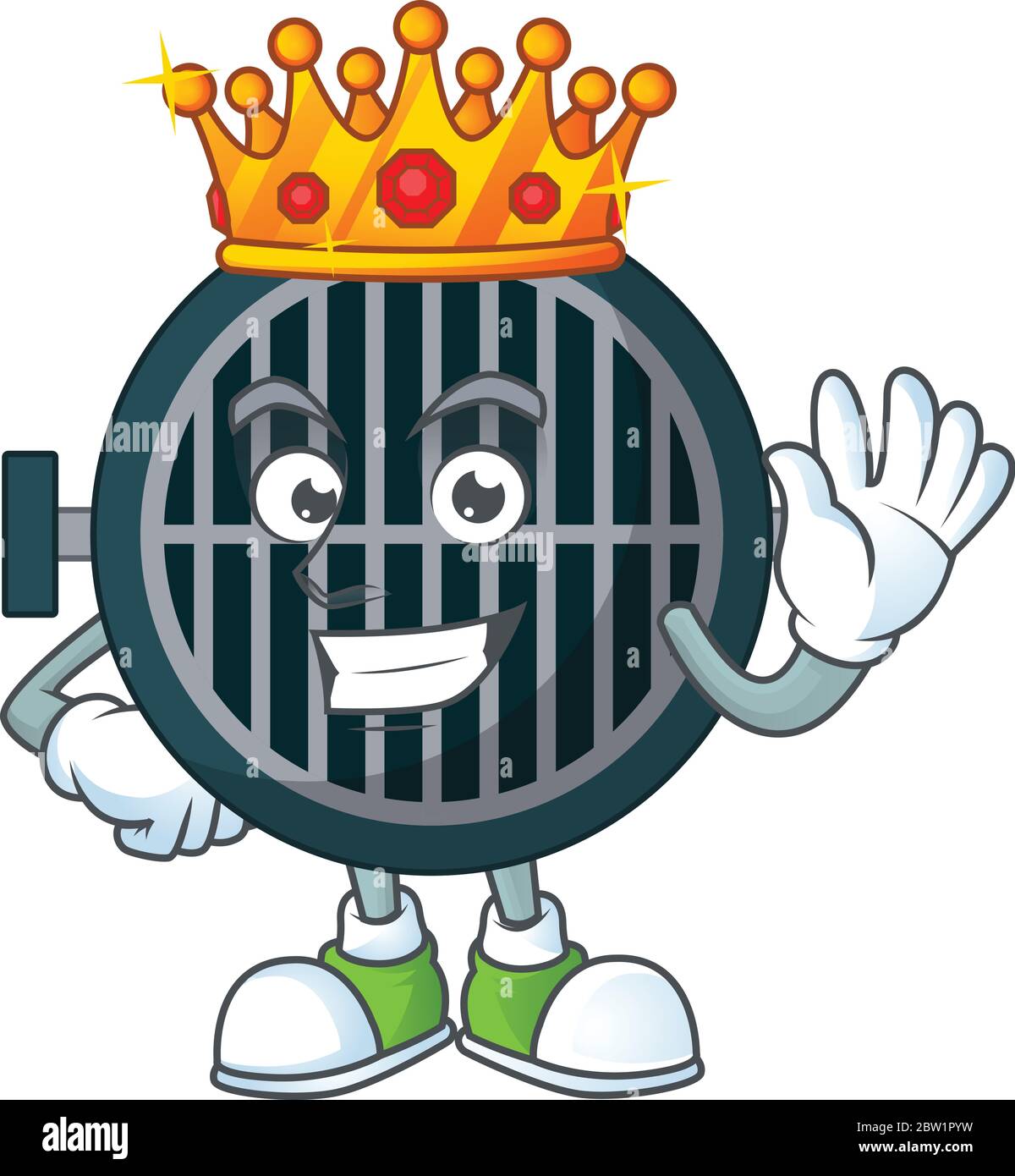 A charming King of grill cartoon character design with gold crown ...