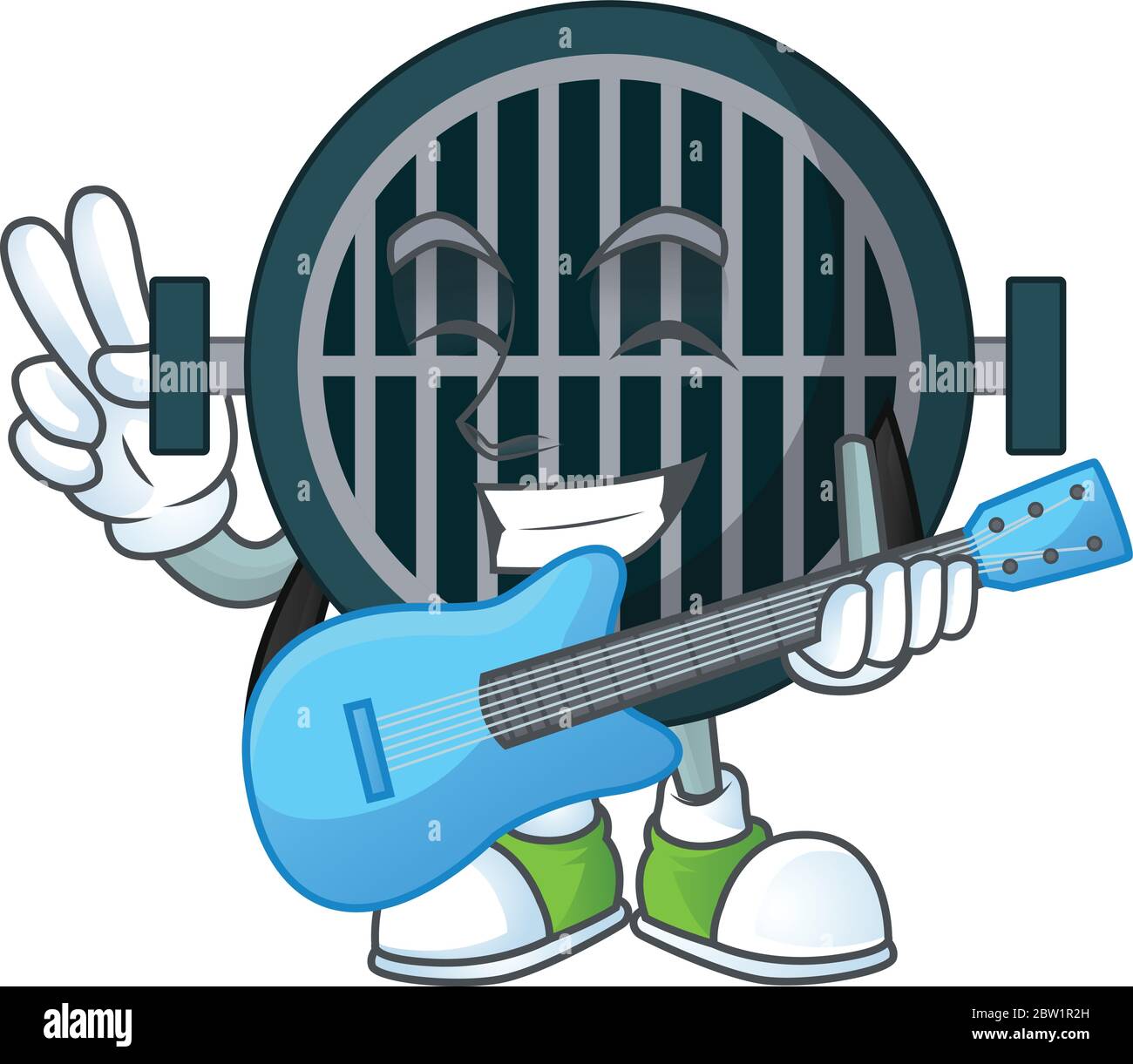 Grill cartoon character style plays music with a guitar. Vector ...
