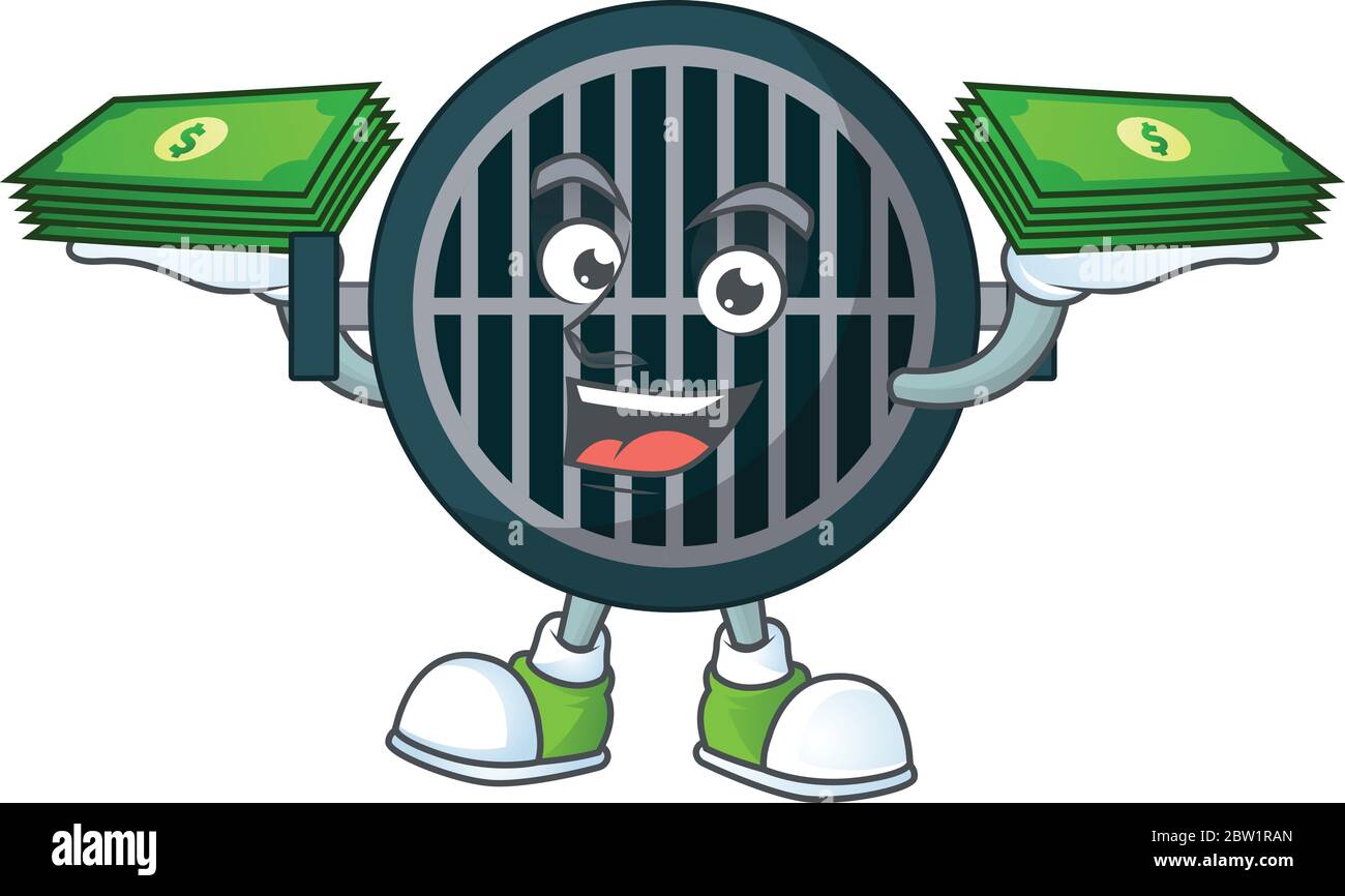 A cheerful grill cartoon mascot design having some money on hands ...