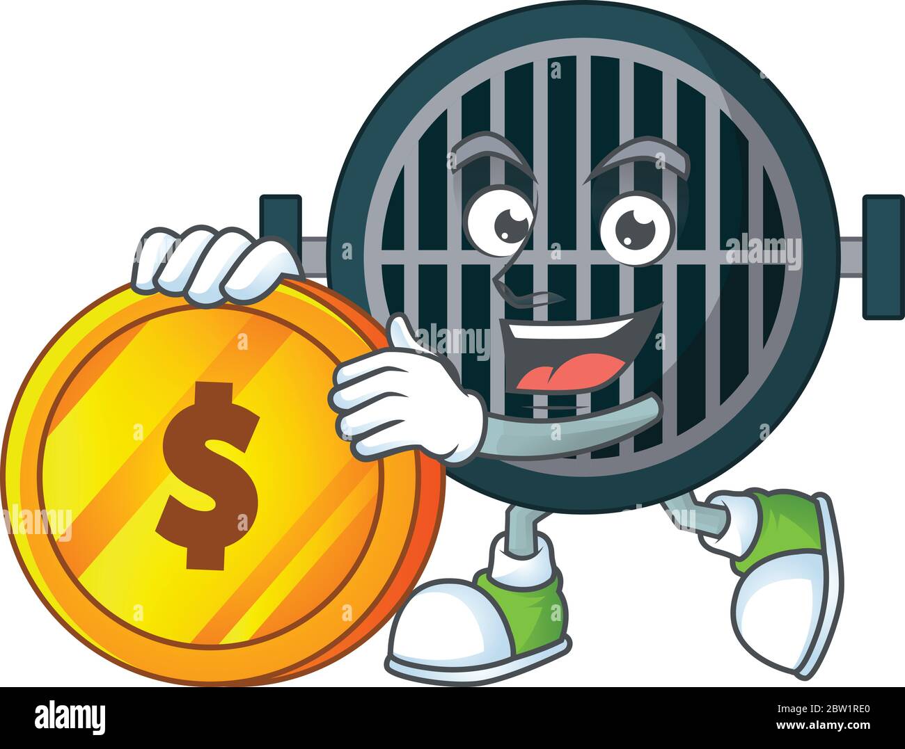 cartoon picture of grill rich character with a big gold coin Stock ...