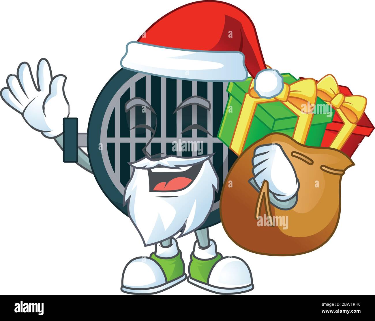 Santa grill Cartoon drawing design with sacks of gifts Stock Vector ...