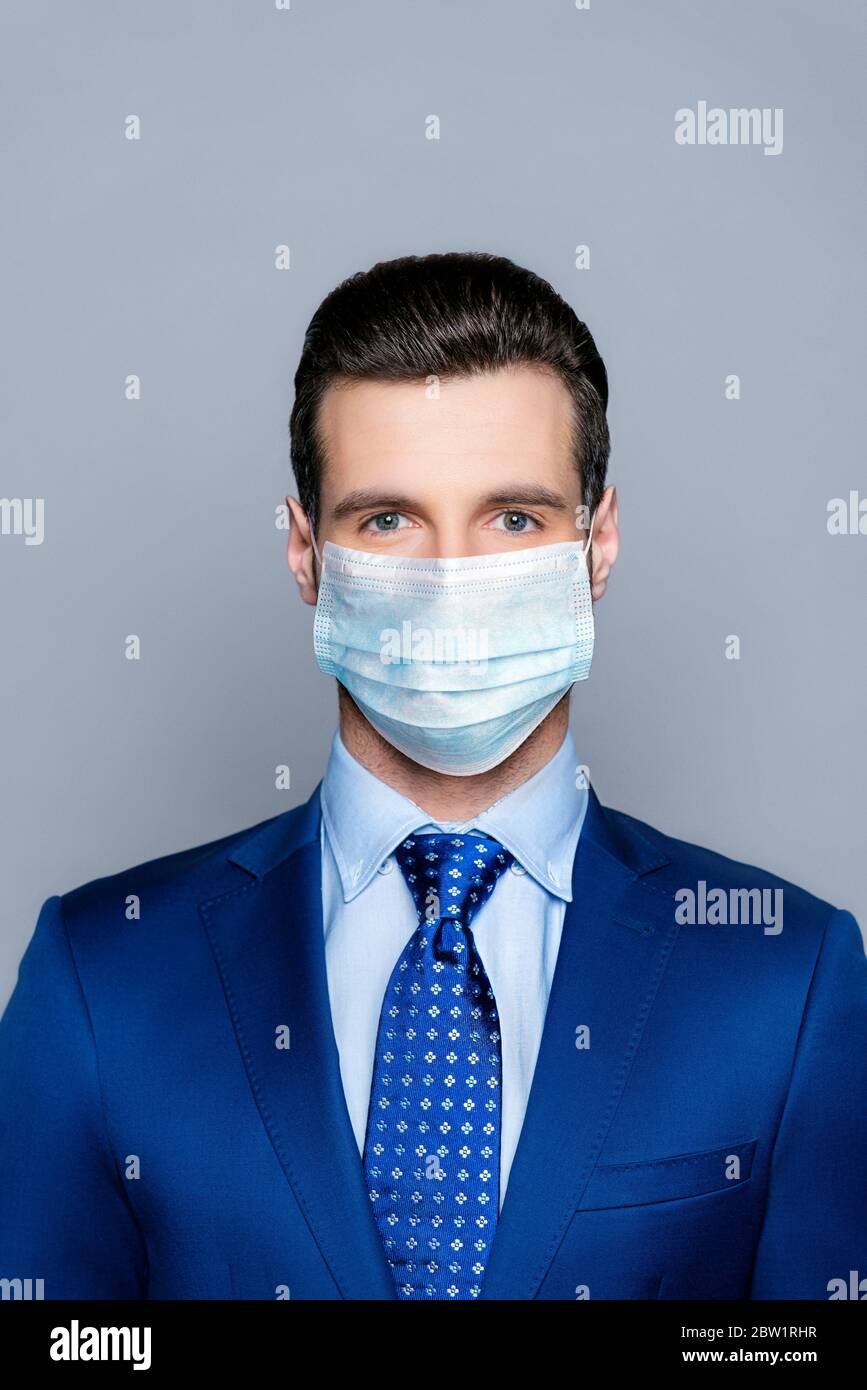 Vertical close-up view portrait of his he nice attractive chic classy ...