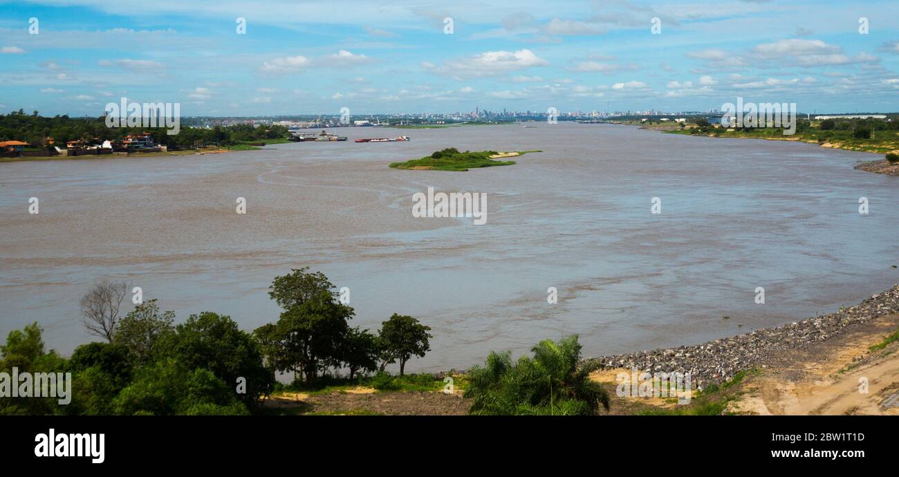 The wide Paraguay River with brown water in capital city Asuncion Stock ...