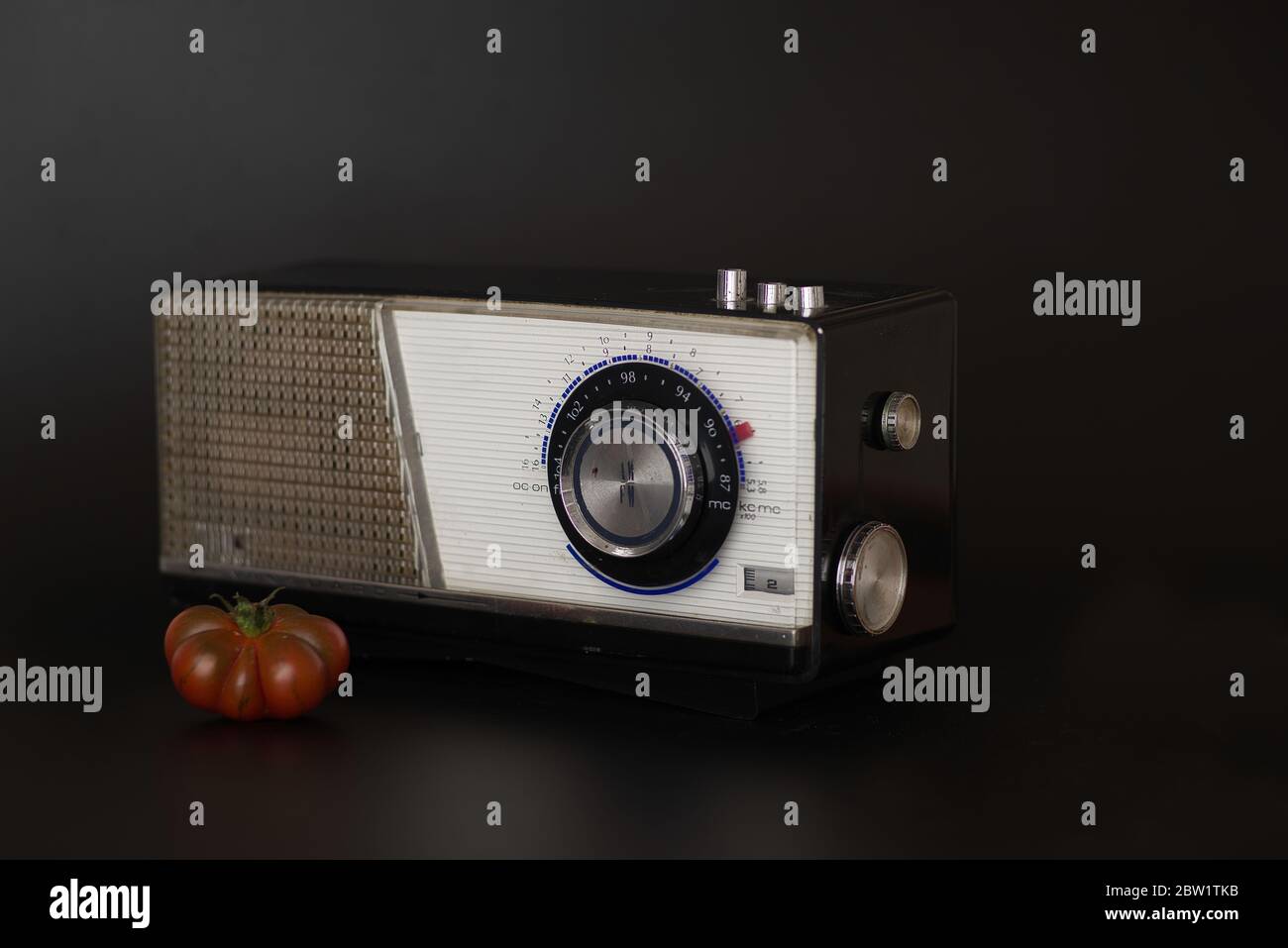 Vintage black and white table radio transistor from the 70s with a ...