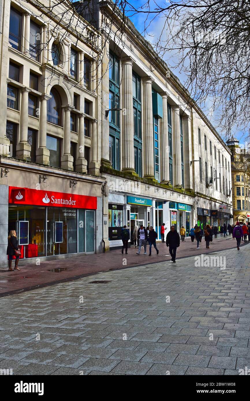 A view along part of Queen Street in Cardiff city centre. Santander ...