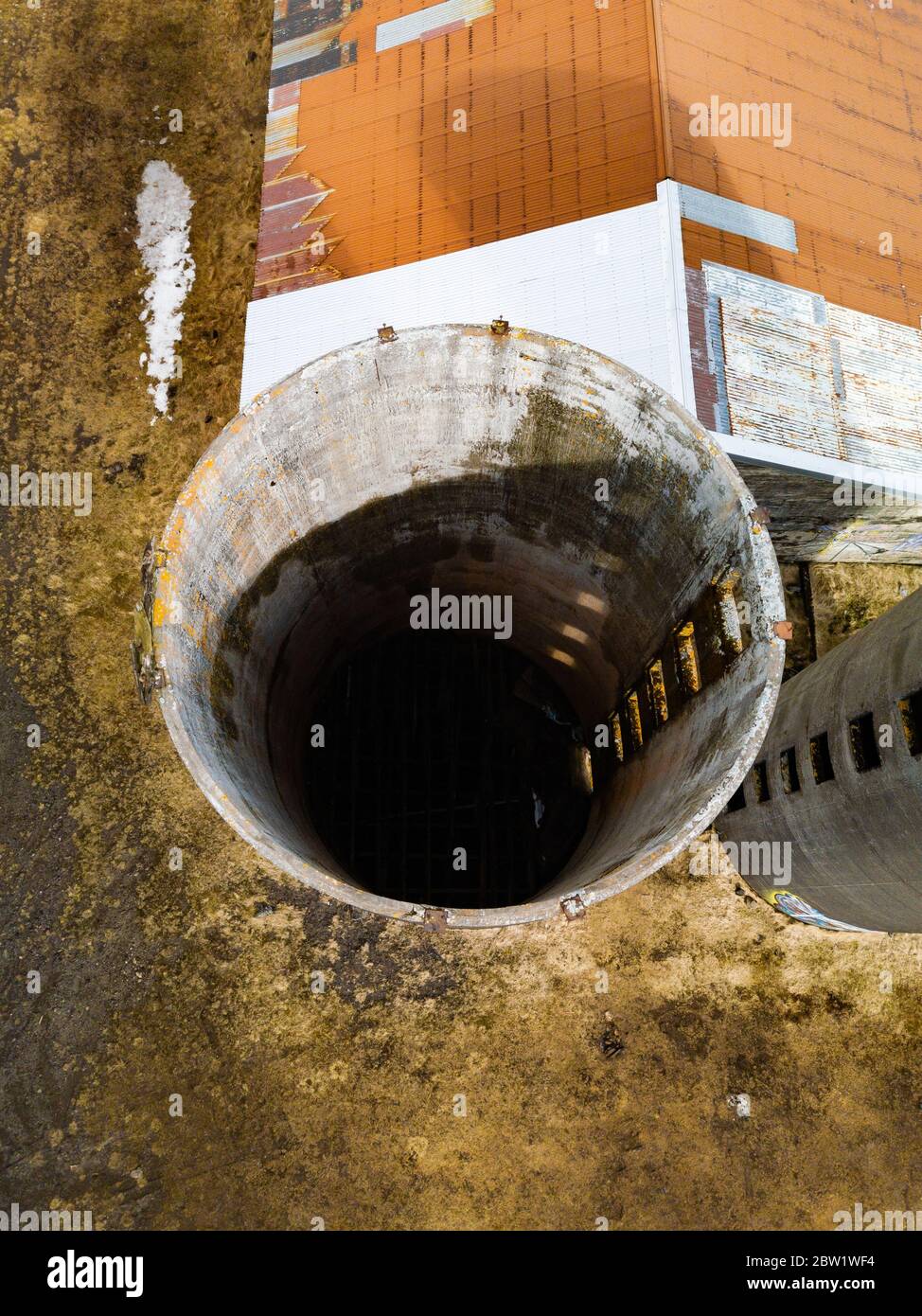 Aerial photograph of the inside of an old abandoned silo Stock Photo ...
