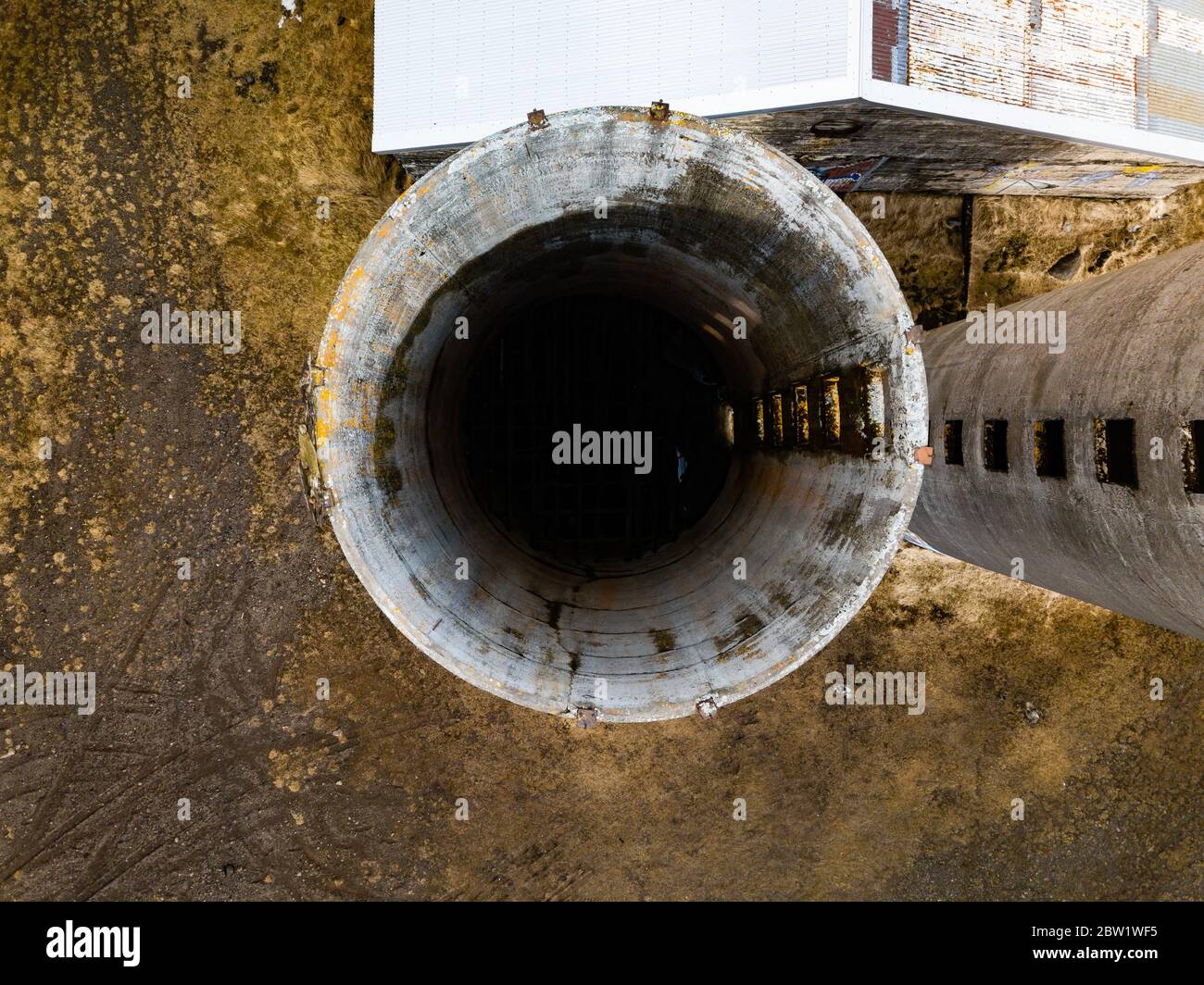 Aerial photograph of the inside of an old abandoned silo Stock Photo ...