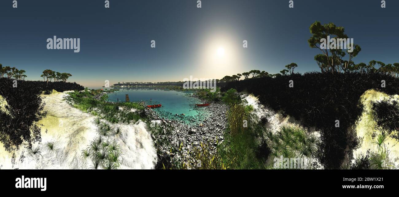 River estuary 360 panorama 3d rendering Stock Photo - Alamy