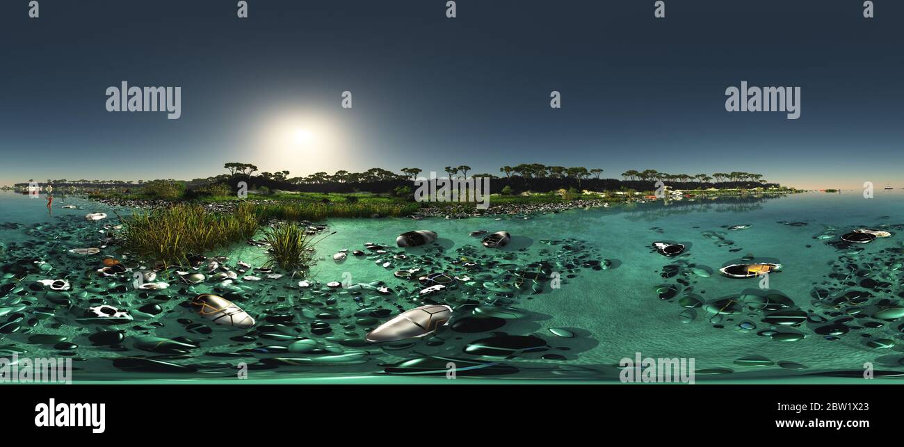 River estuary 360 panorama 3d rendering Stock Photo - Alamy