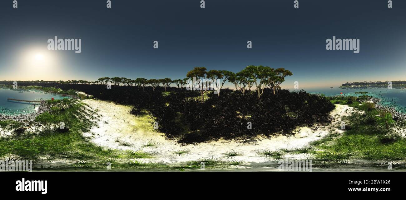 River estuary 360 panorama 3d rendering Stock Photo - Alamy