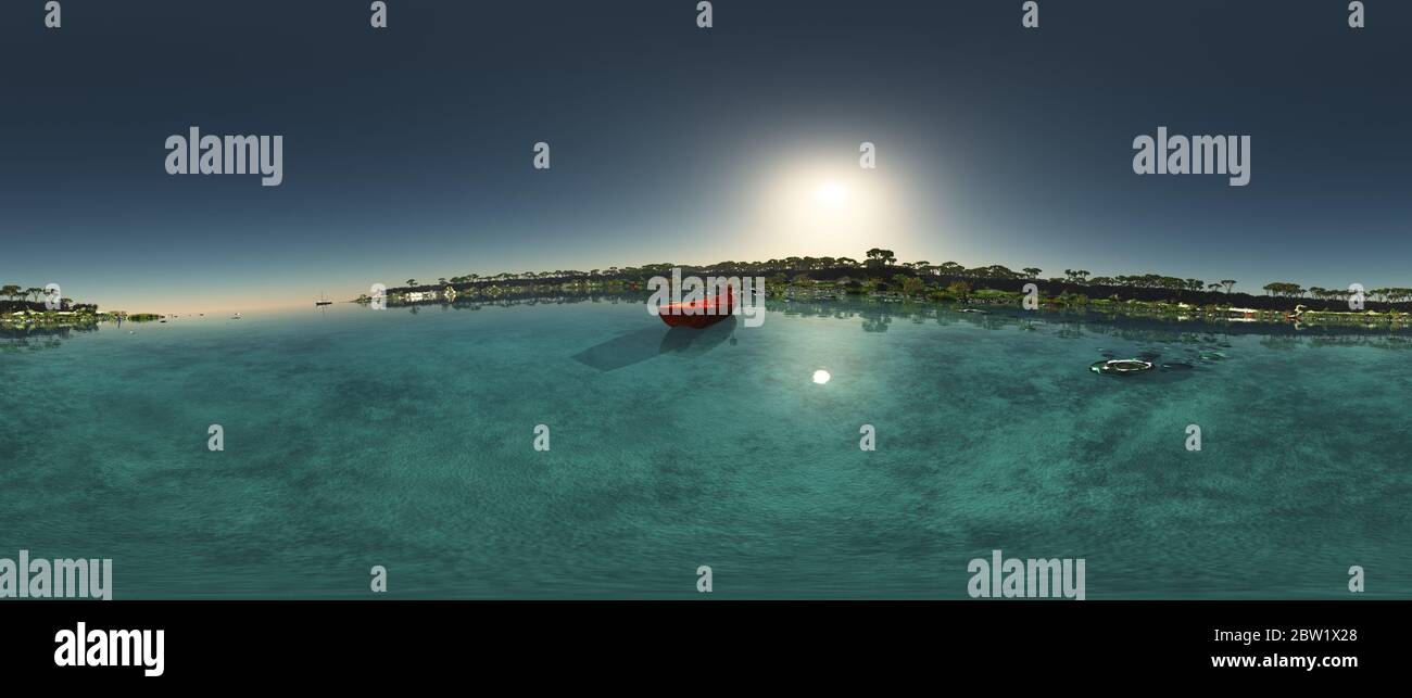 River estuary 360 panorama 3d rendering Stock Photo - Alamy